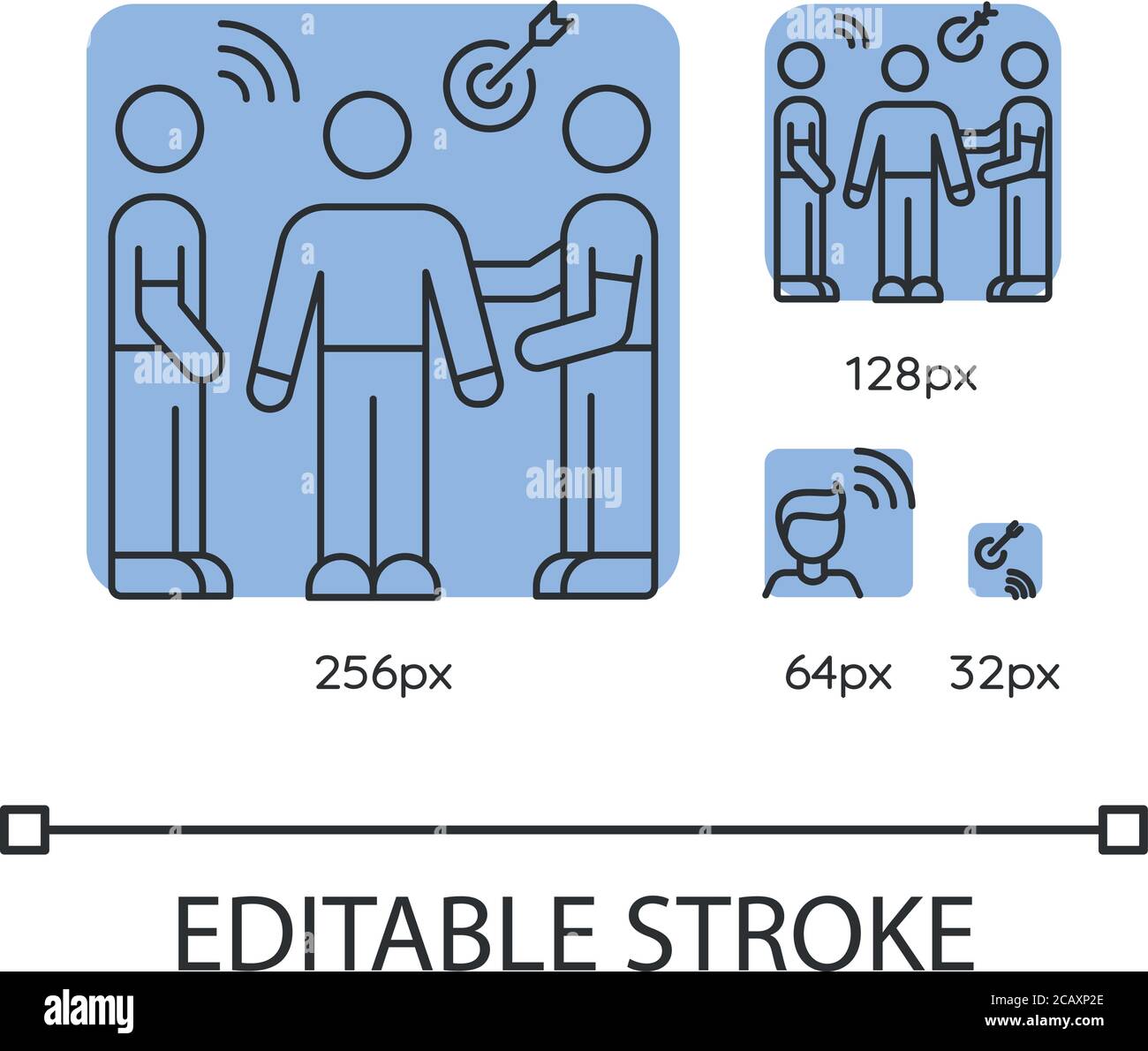 Public relations officer blue linear icons set. Communication and ...