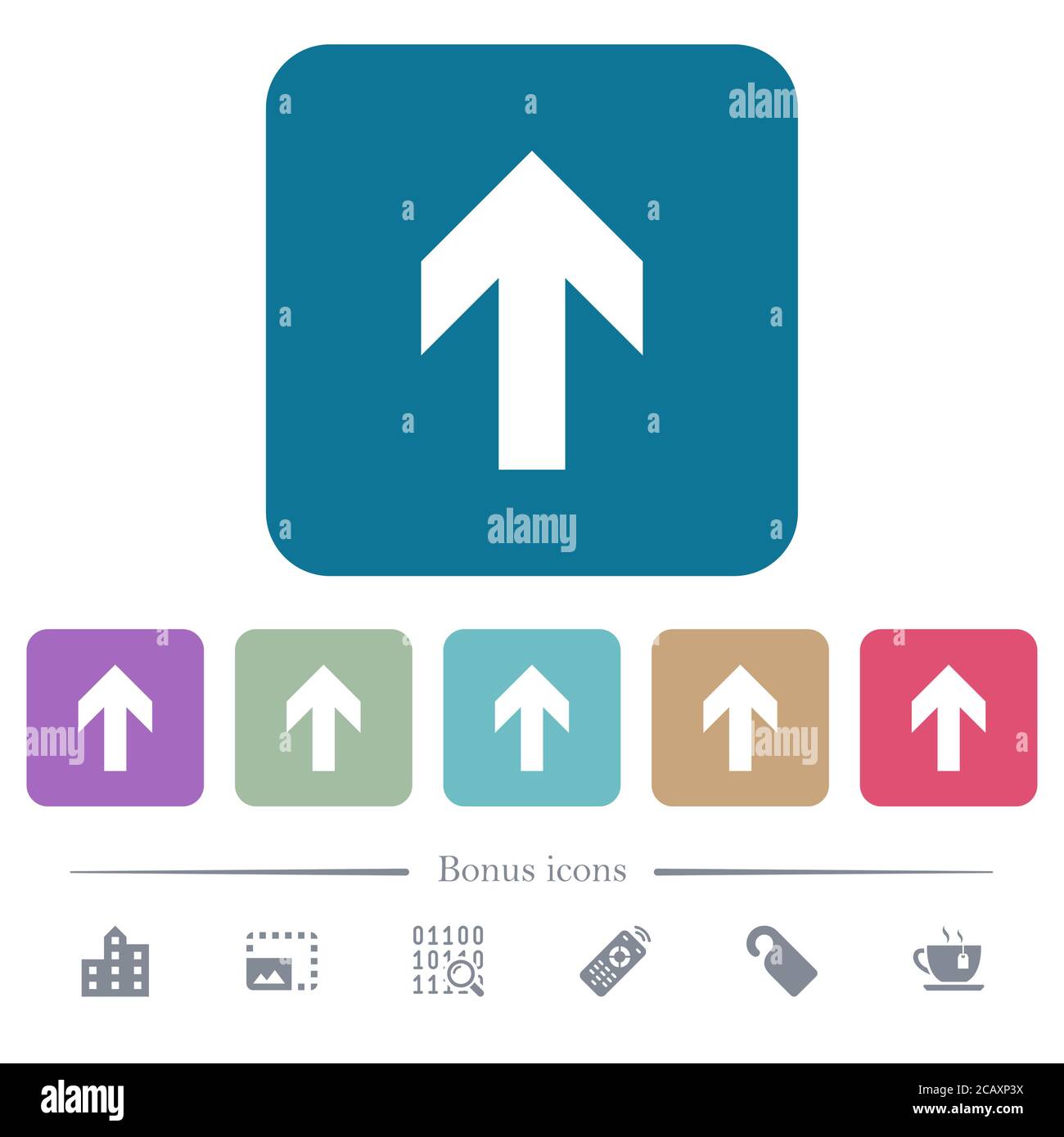 Up arrow white flat icons on color rounded square backgrounds. 6 bonus ...