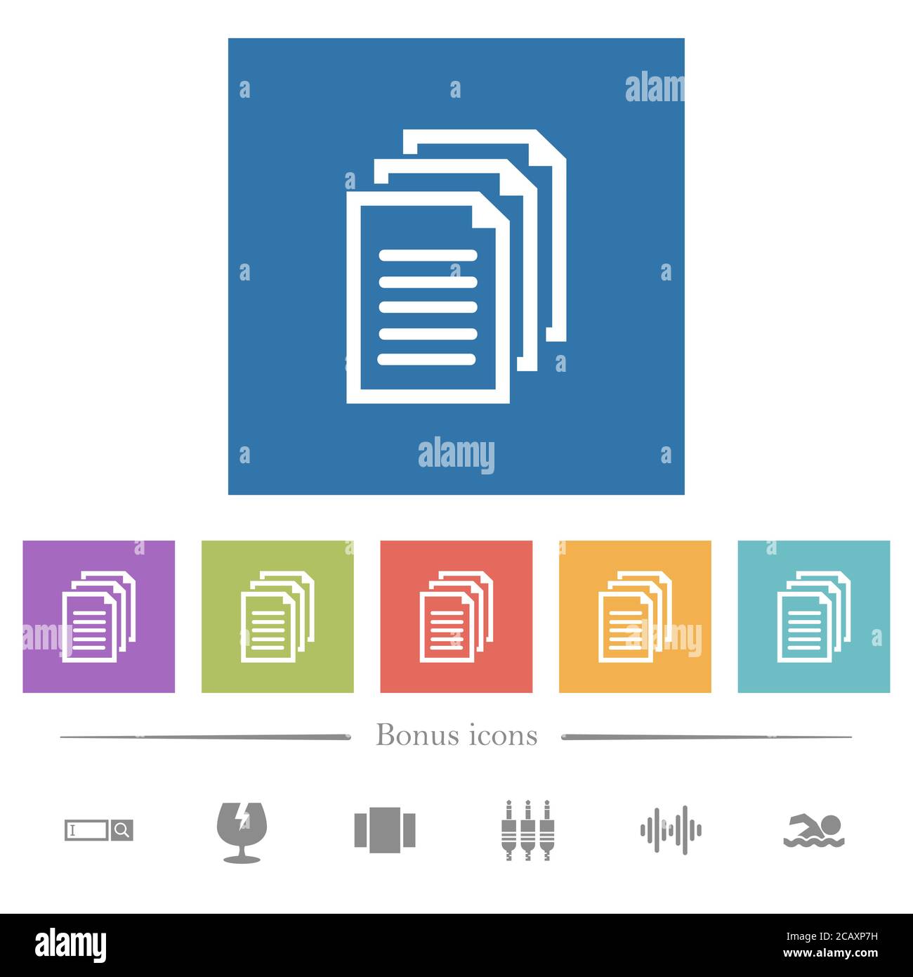 Documents framed flat icons flat white icons in square backgrounds. 6 ...