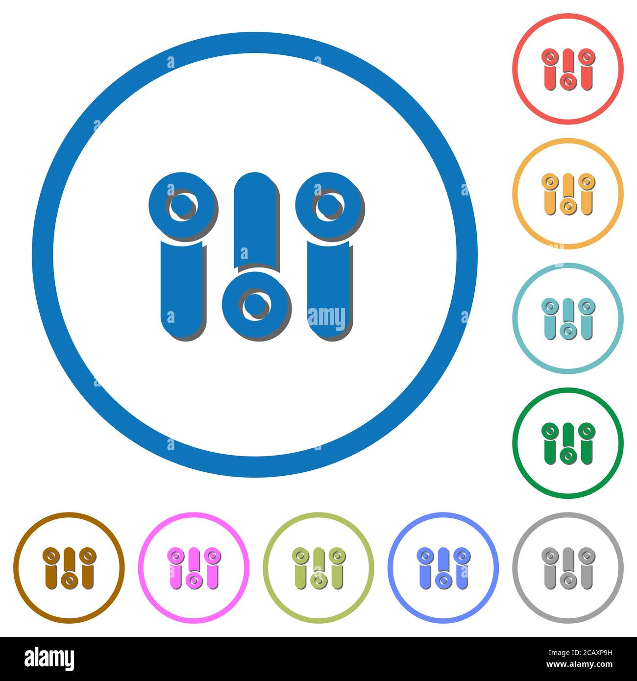 Control panel flat color vector icons with shadows in round outlines on ...