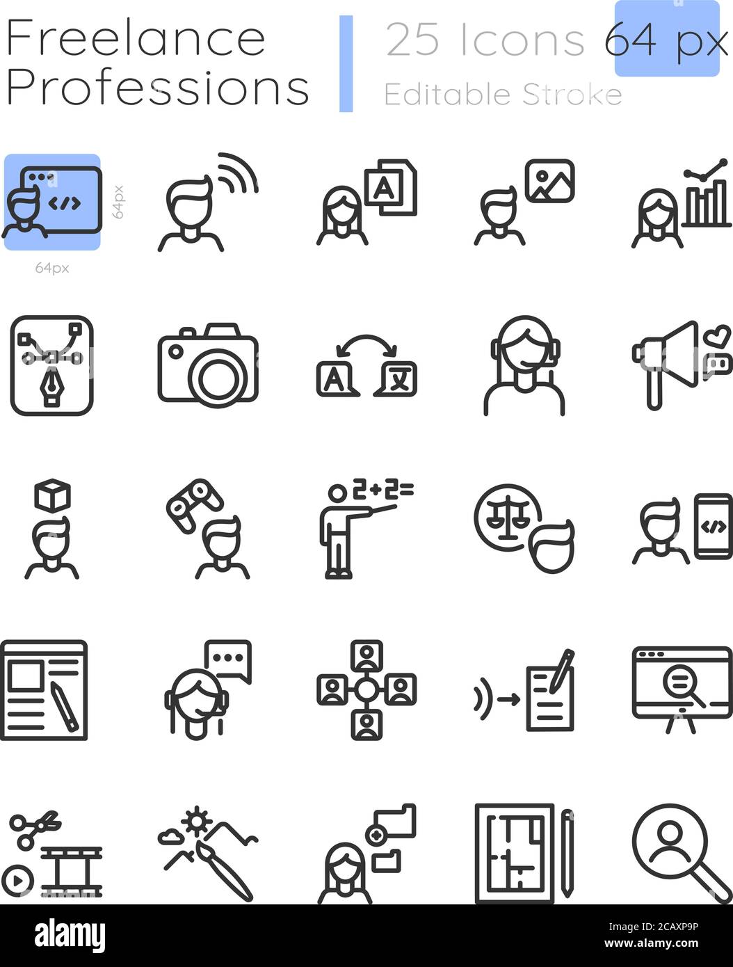 Freelancer linear icons set. Remote work professional. Social ...