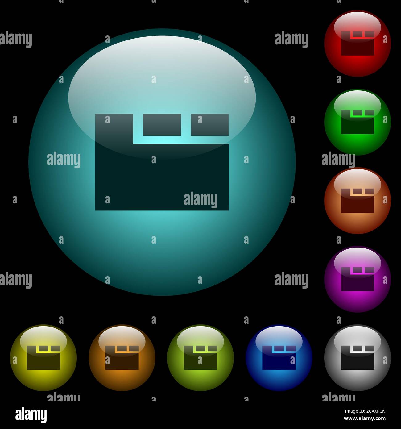 Horizontal tabbed layout active icons in color illuminated spherical ...