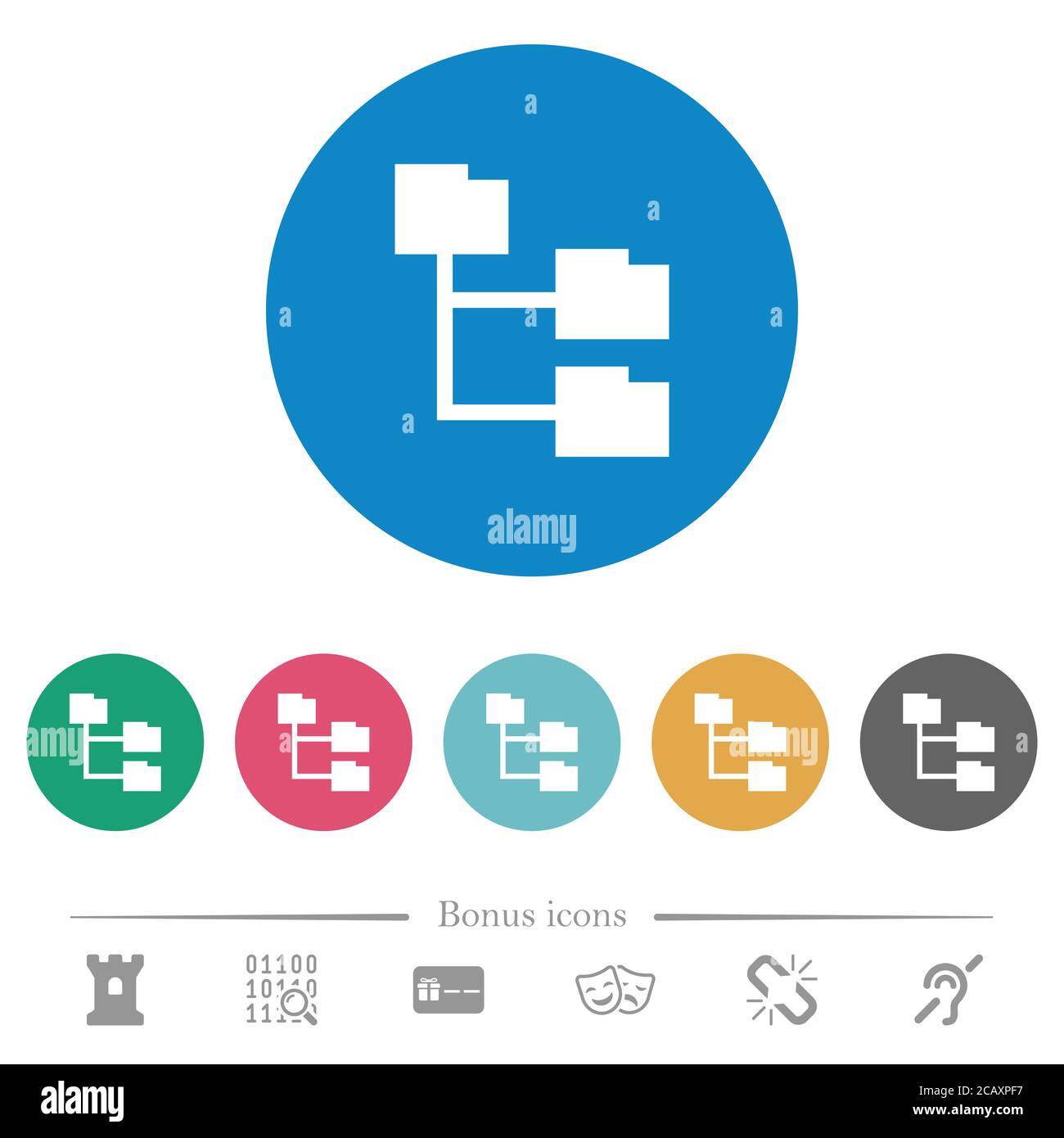 Folder structure flat white icons on round color backgrounds. 6 bonus ...