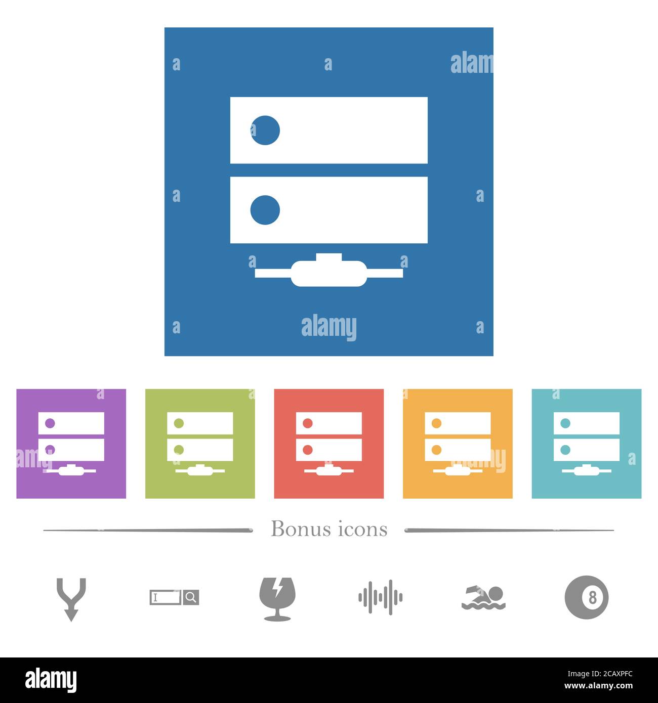 Network drive flat white icons in square backgrounds. 6 bonus icons ...