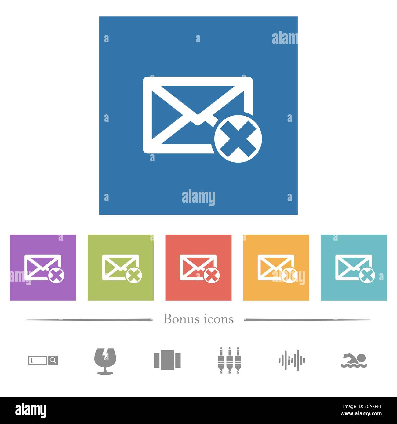 Delete mail flat white icons in square backgrounds. 6 bonus icons ...