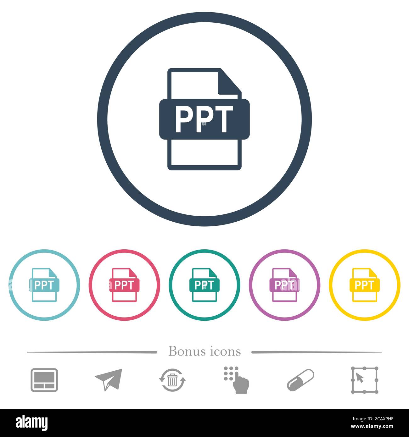 PPT file format flat color icons in round outlines. 6 bonus icons ...