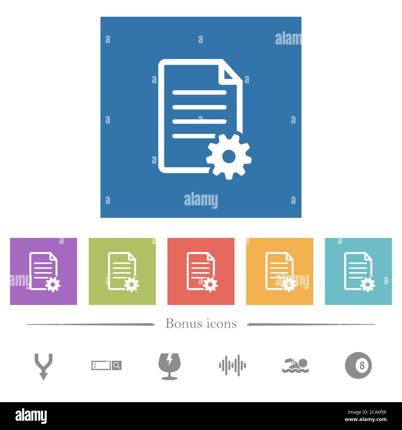 Document setup flat white icons in square backgrounds. 6 bonus icons ...
