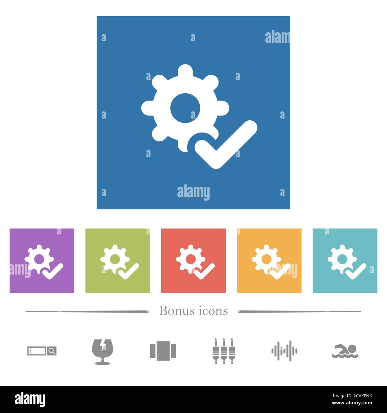 Settings ok flat white icons in square backgrounds. 6 bonus icons ...