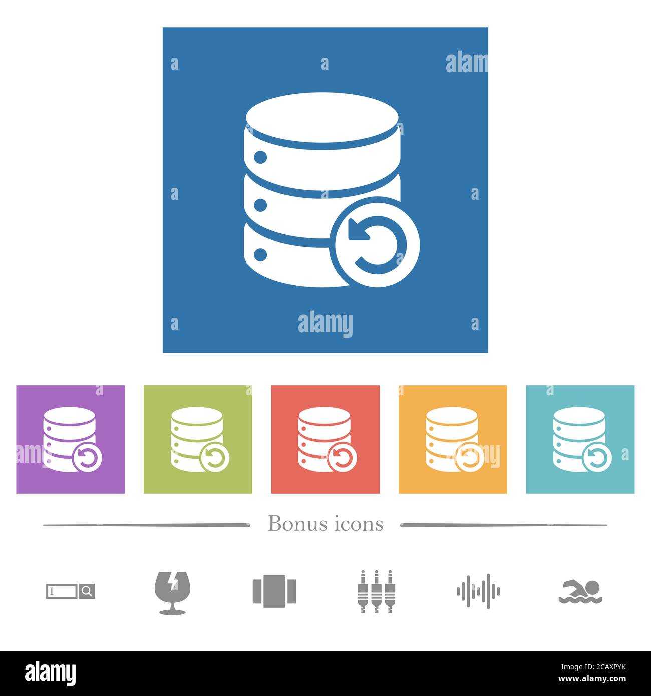 Undo database changes flat white icons in square backgrounds. 6 bonus ...
