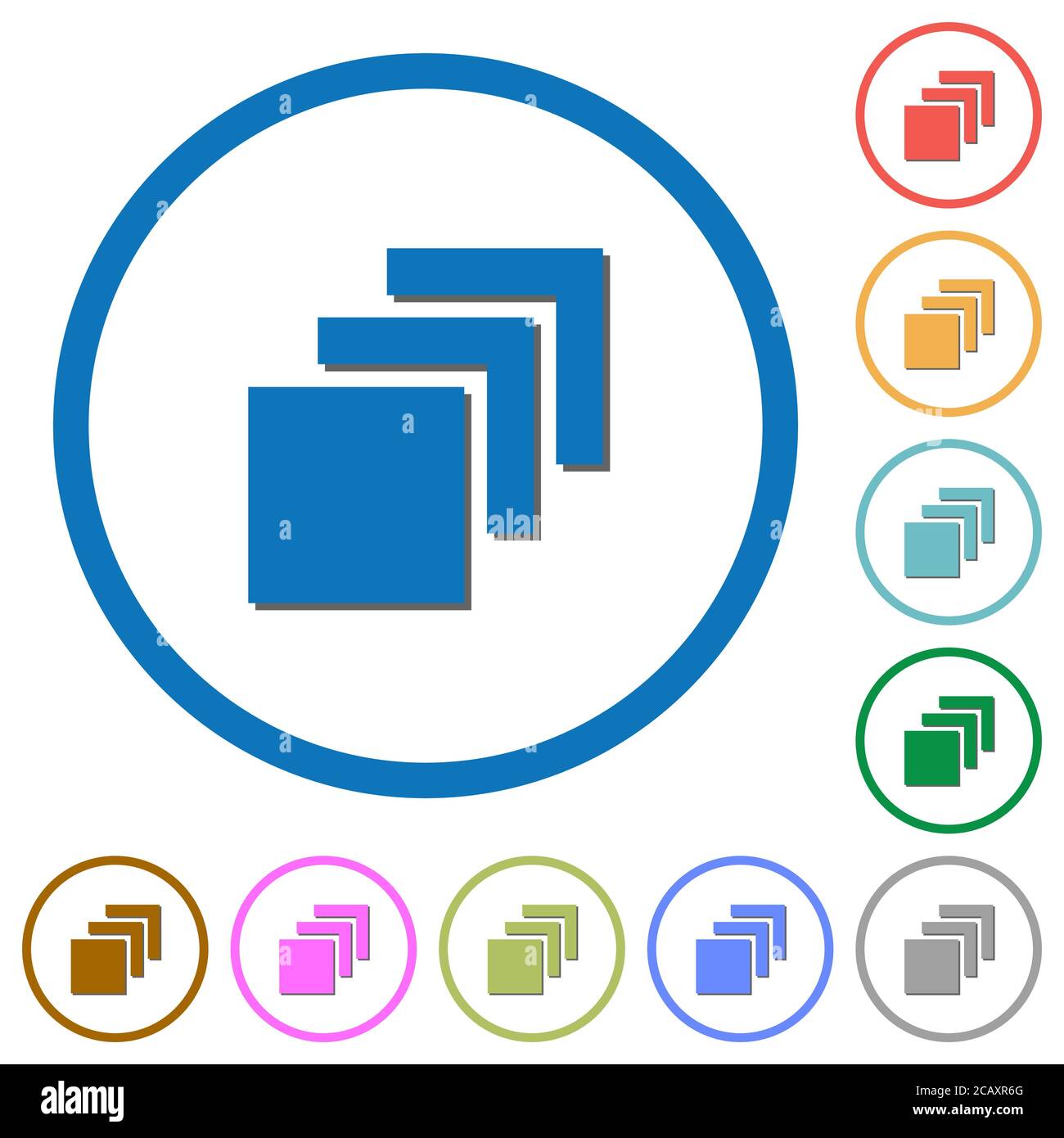 Multiple canvases flat color vector icons with shadows in round ...