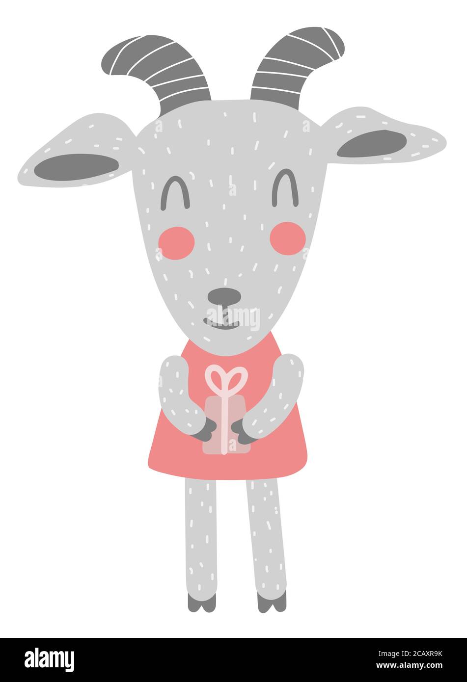 Cute girl goat with gift box in kid nordic style . Vector illustration ...