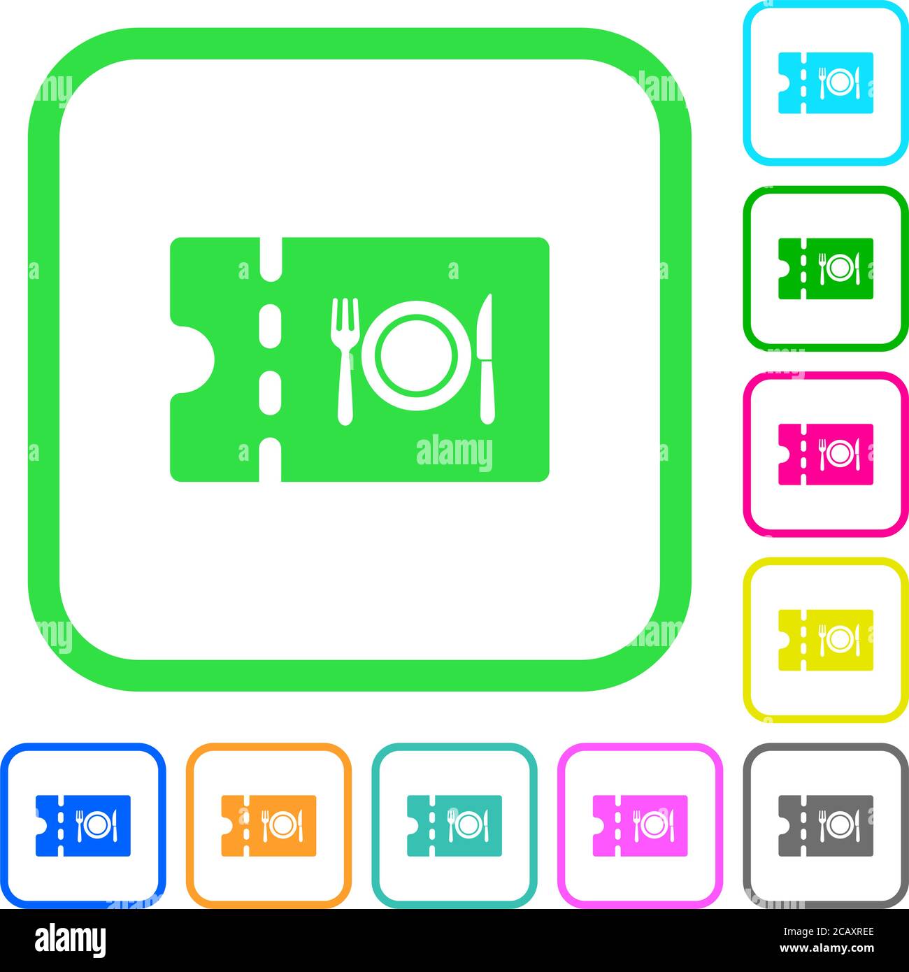 Eating discount coupon vivid colored flat icons in curved borders on ...