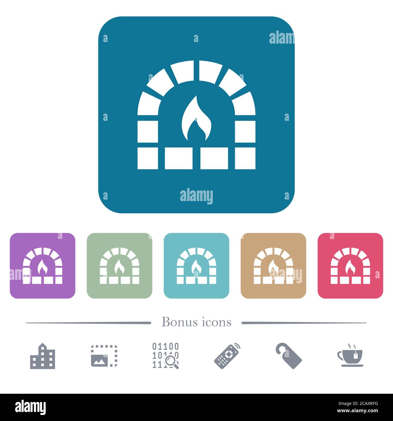 Stone oven white flat icons on color rounded square backgrounds. 6 bonus icons included Stock ...