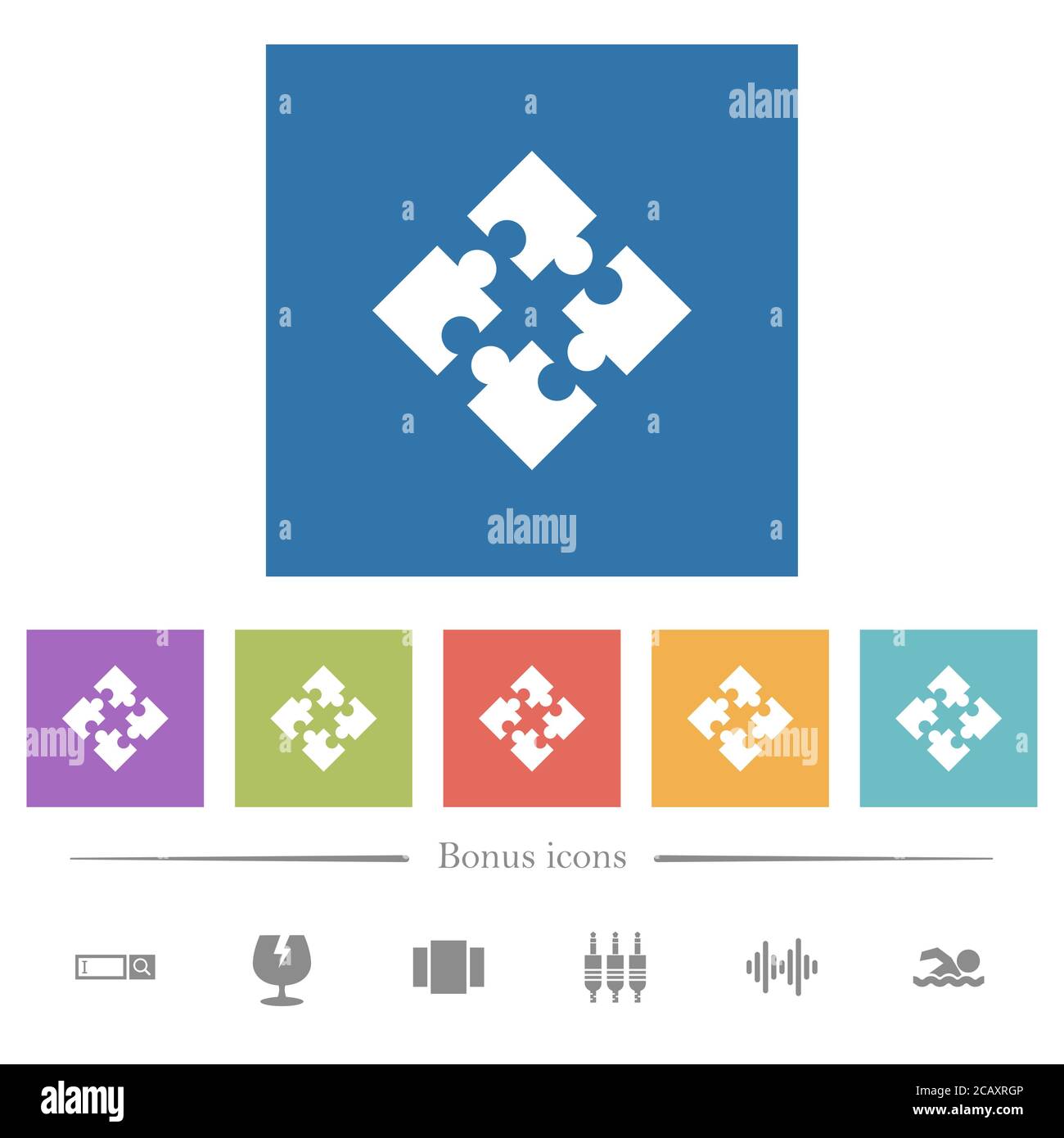 Modules flat white icons in square backgrounds. 6 bonus icons included ...