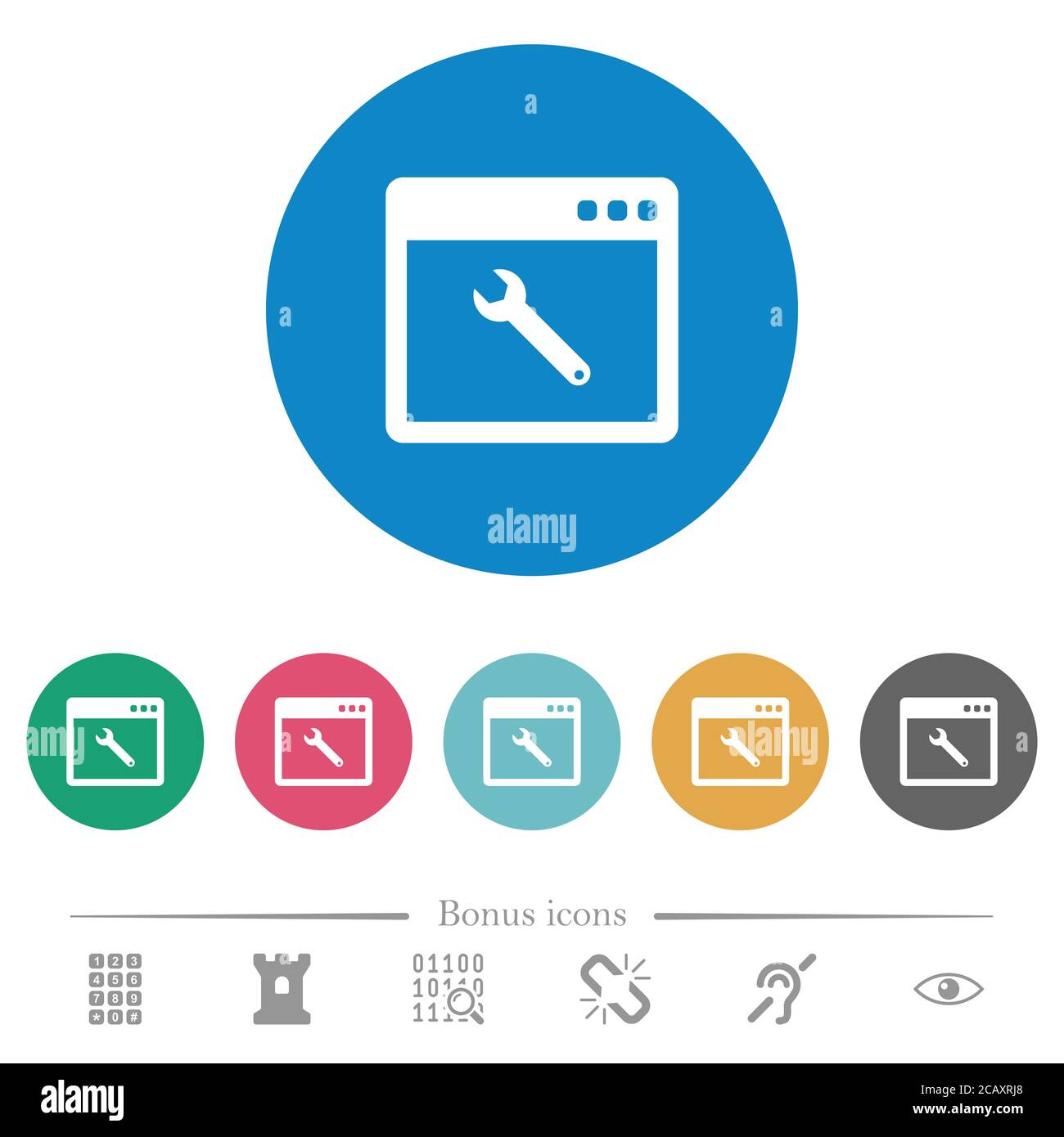 Application maintenance flat white icons on round color backgrounds. 6 ...
