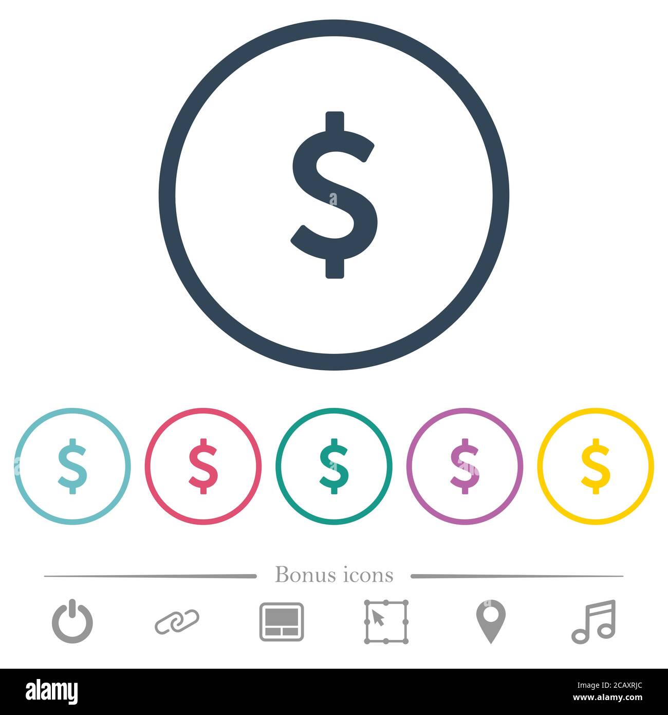 Dollar sign flat color icons in round outlines. 6 bonus icons included ...