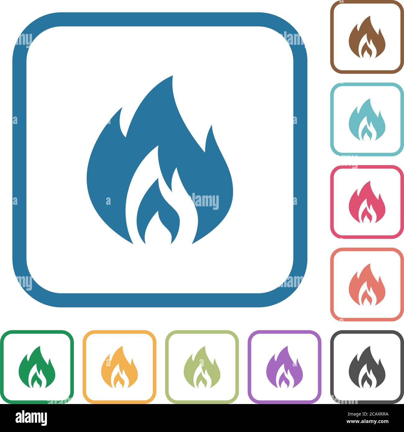 Flame simple icons in color rounded square frames on white background ...