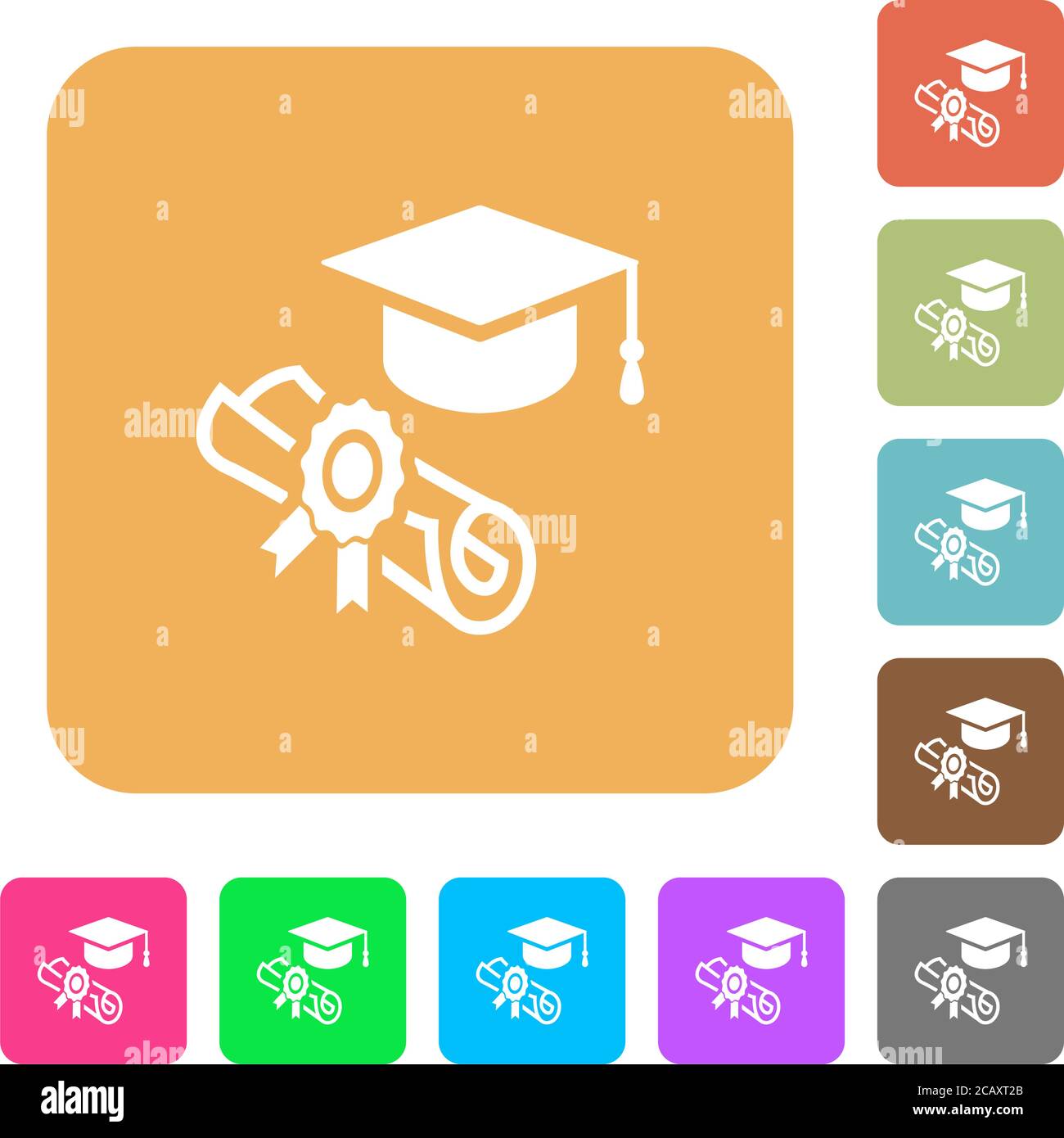 Graduation ceremony flat icons on rounded square vivid color ...