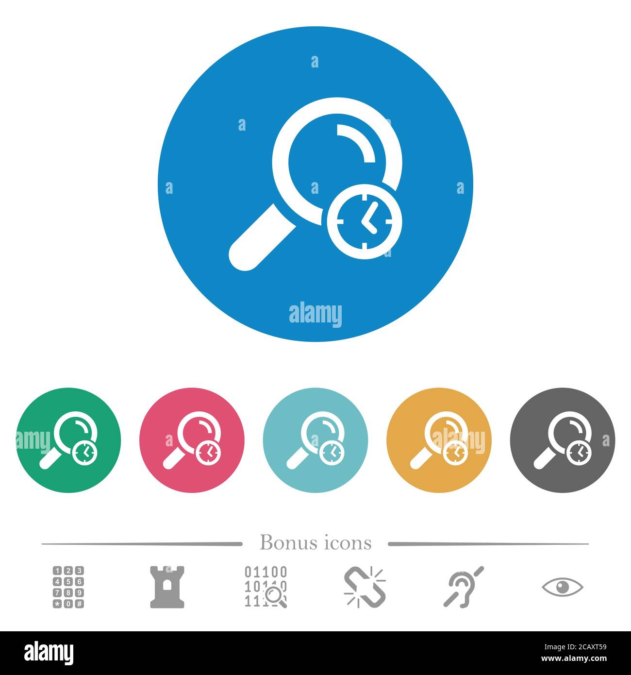 Query time flat white icons on round color backgrounds. 6 bonus icons ...