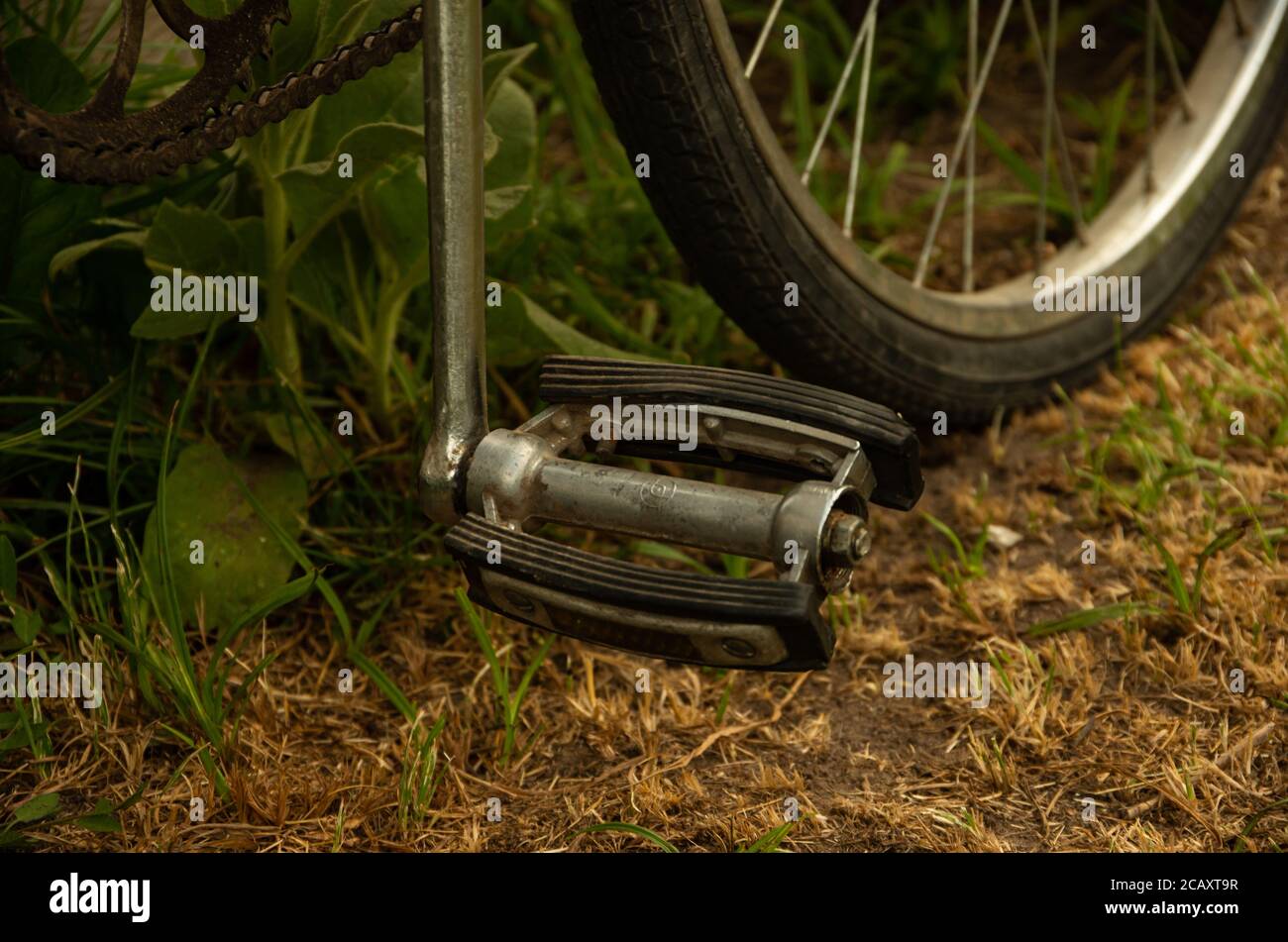 Old Russian wheel pedal, in summer, retro Stock Photo - Alamy