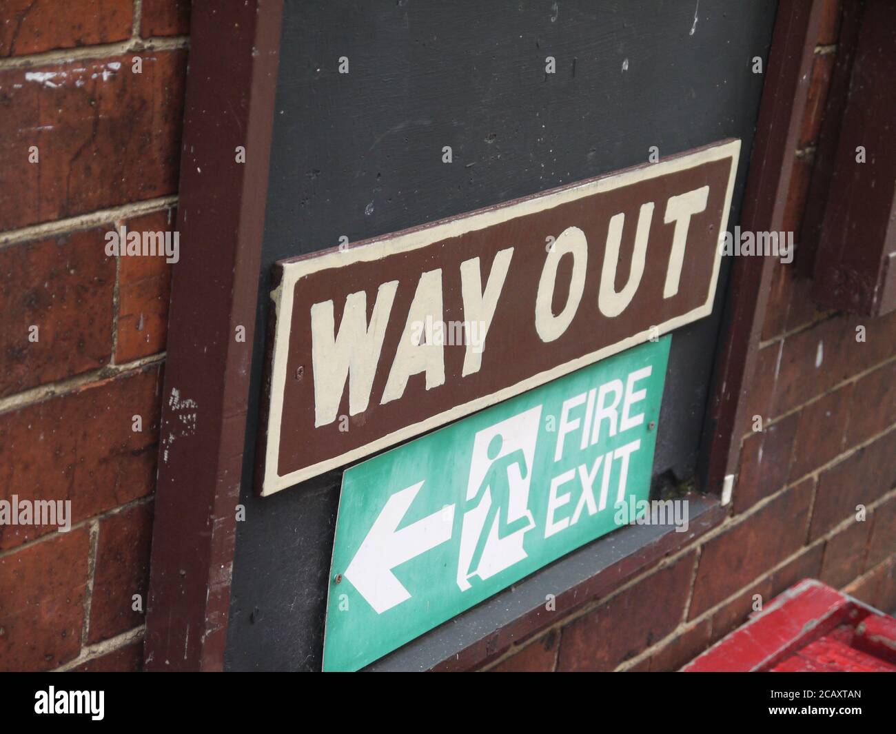 Close up of a Way Out Sign at a Welsh Railway Station Stock Photo - Alamy