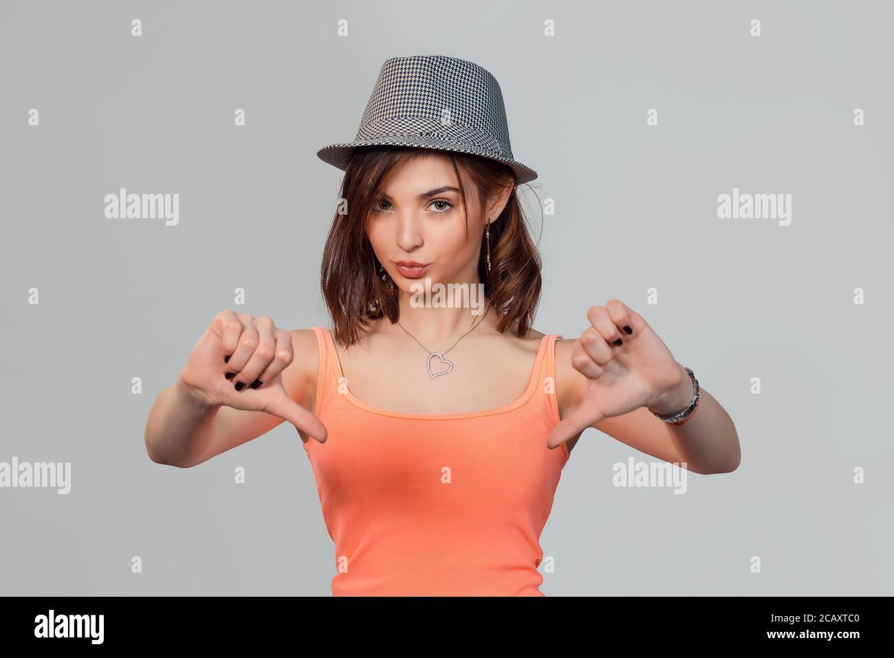 Closeup portrait displeased angry pissed off woman annoyed giving ...