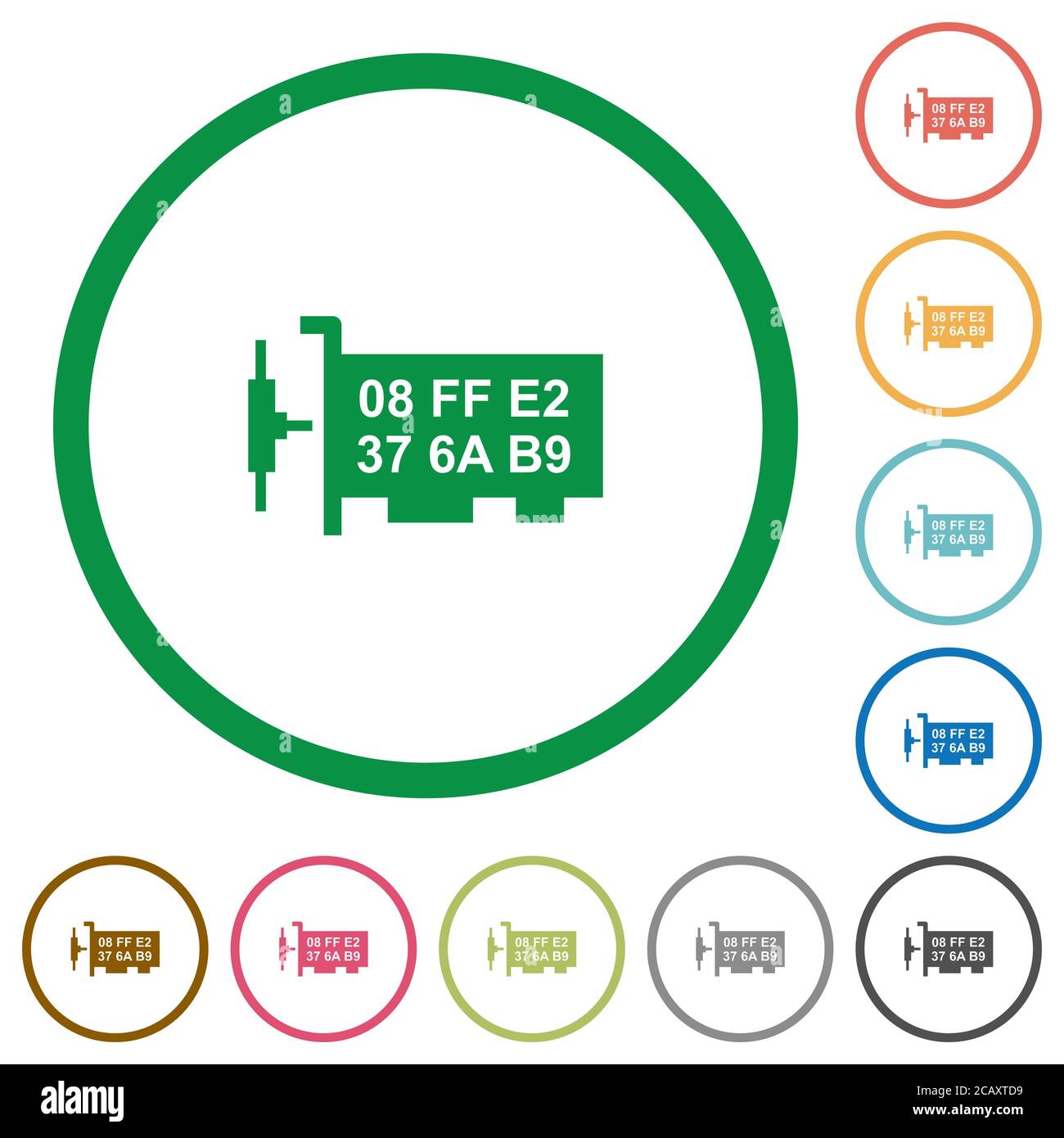 Network mac address flat color icons in round outlines on white ...