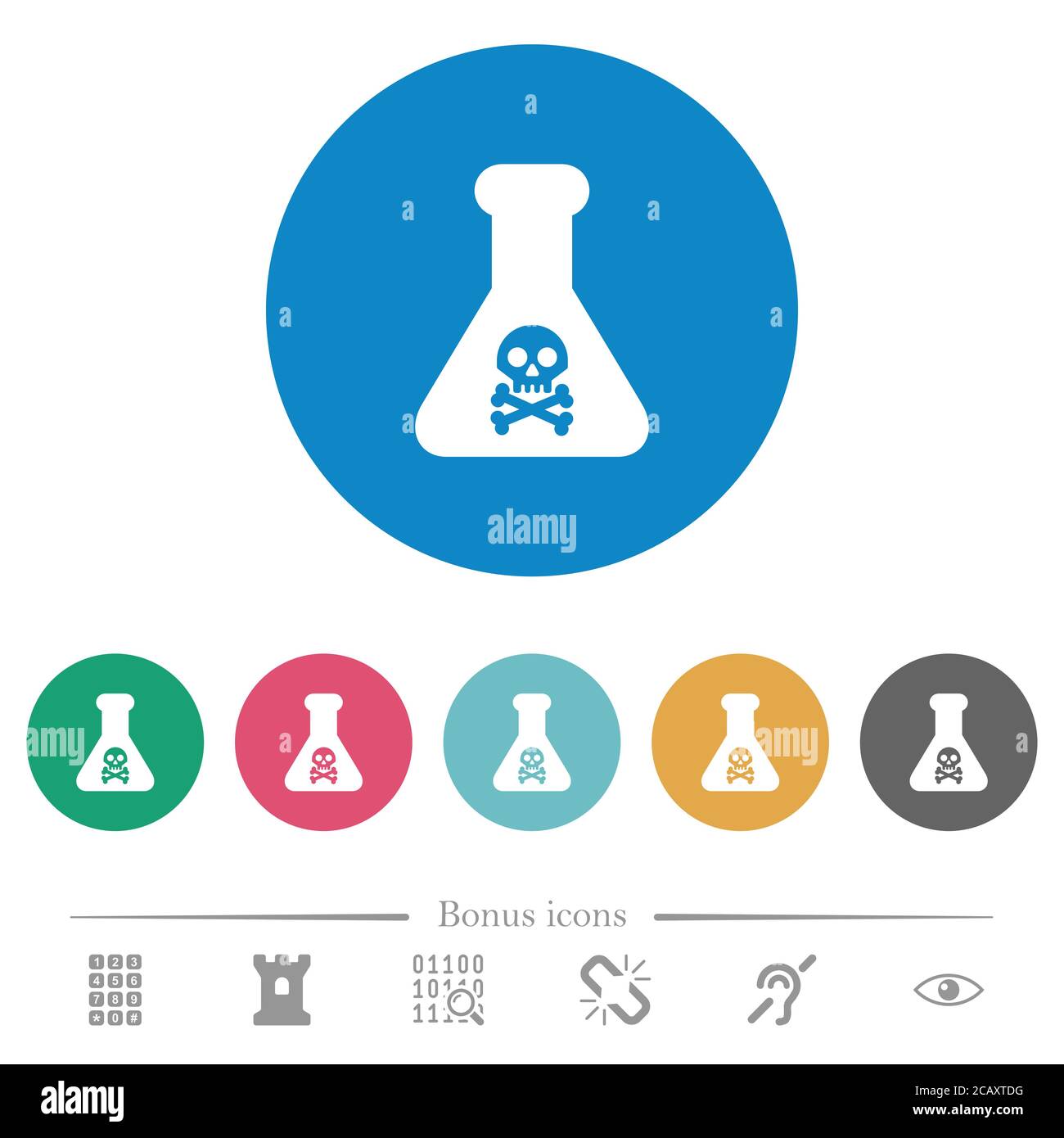 Dangerous chemical experiment flat white icons on round color ...