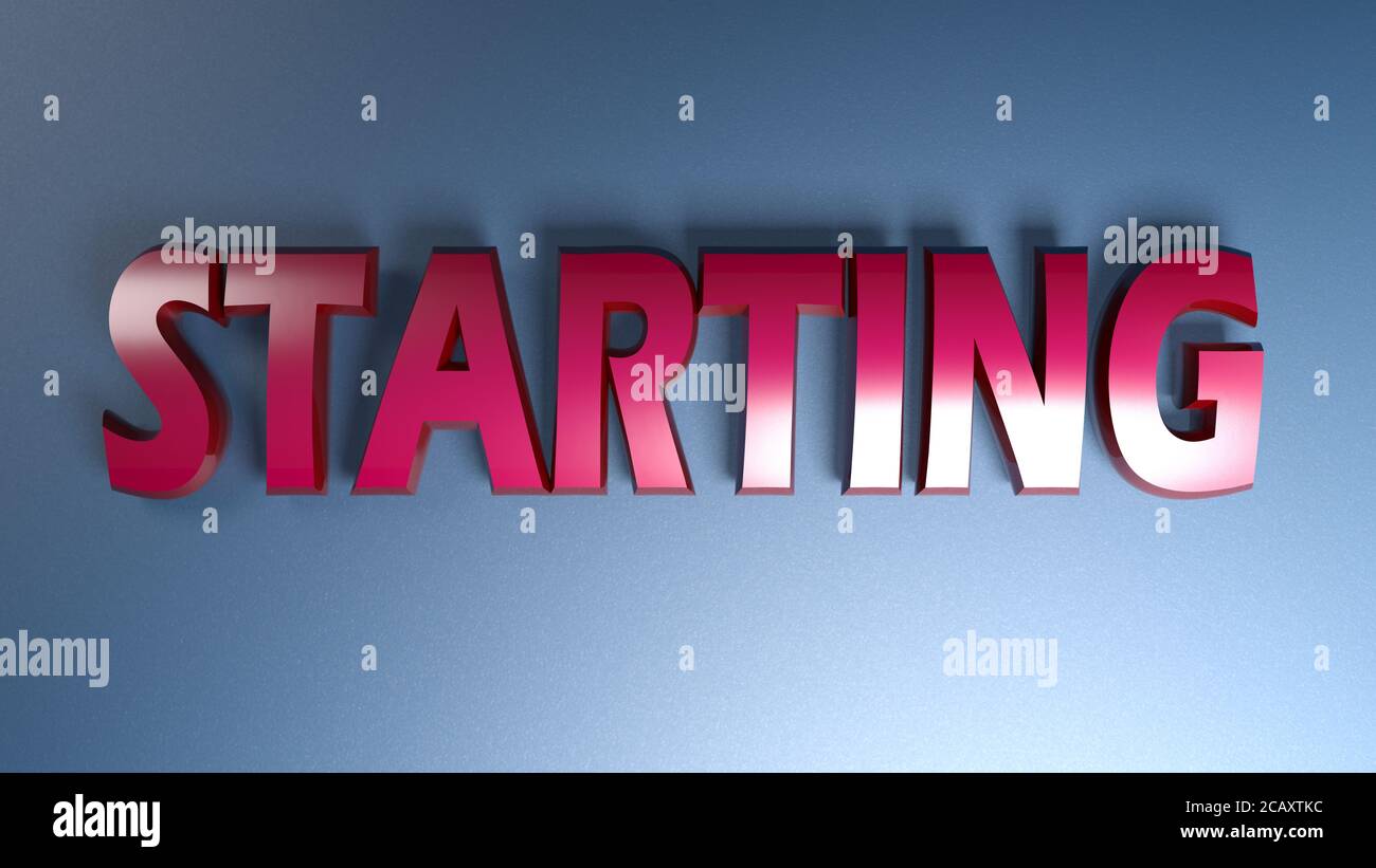 STARTING red glossy write on blue background - 3D rendering ...