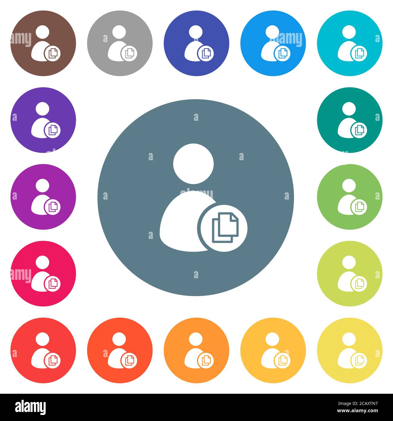 Copy user account flat white icons on round color backgrounds. 17 ...