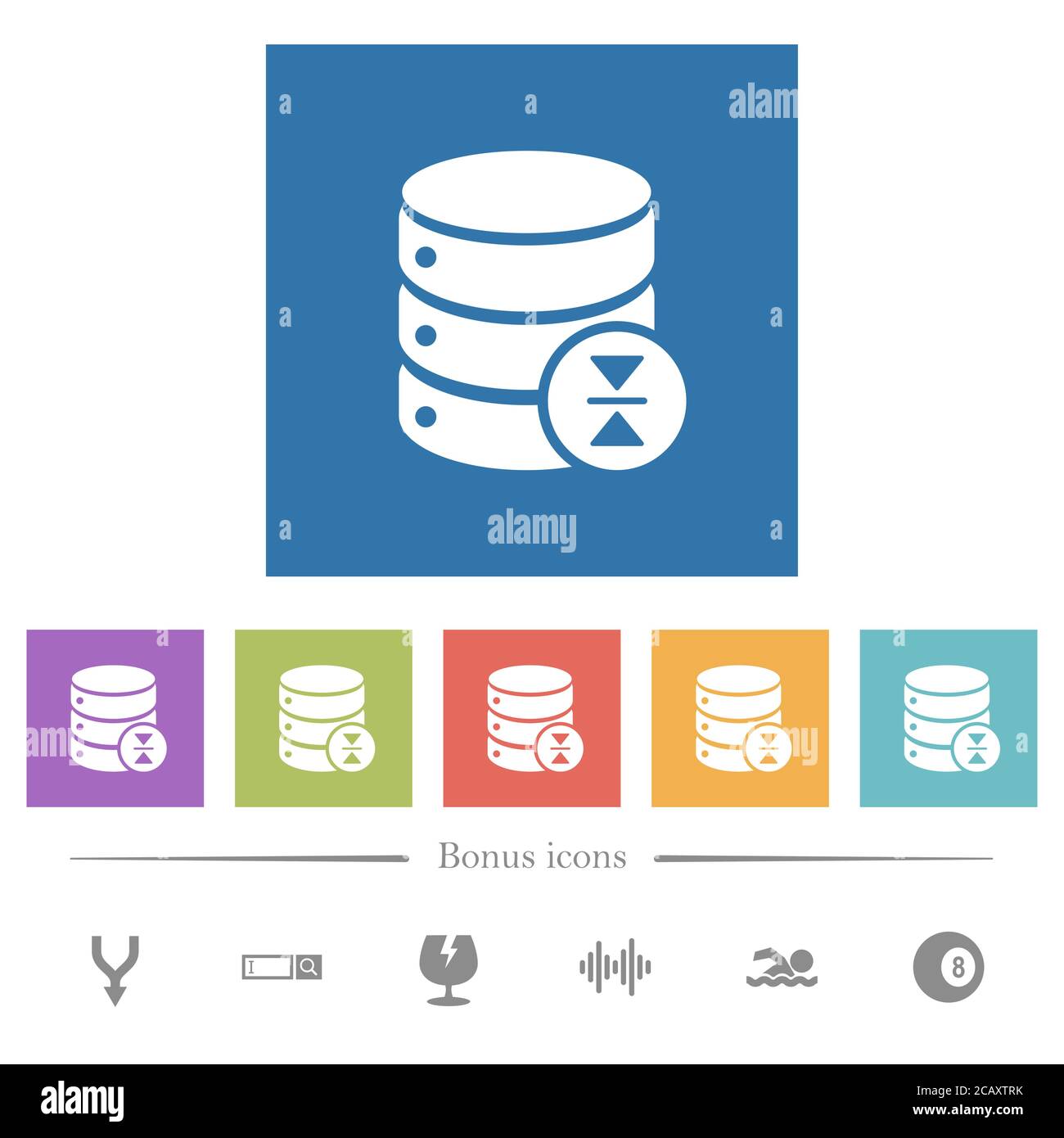 Select database table row flat white icons in square backgrounds. 6 bonus icons included Stock ...