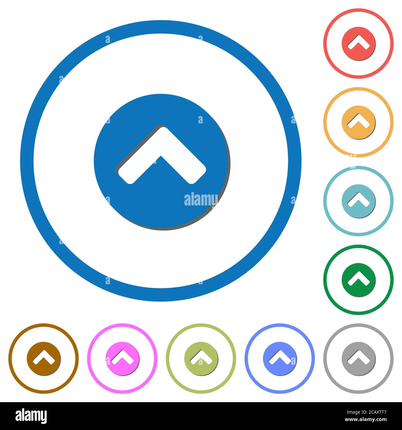 Chevron up flat color vector icons with shadows in round outlines on ...