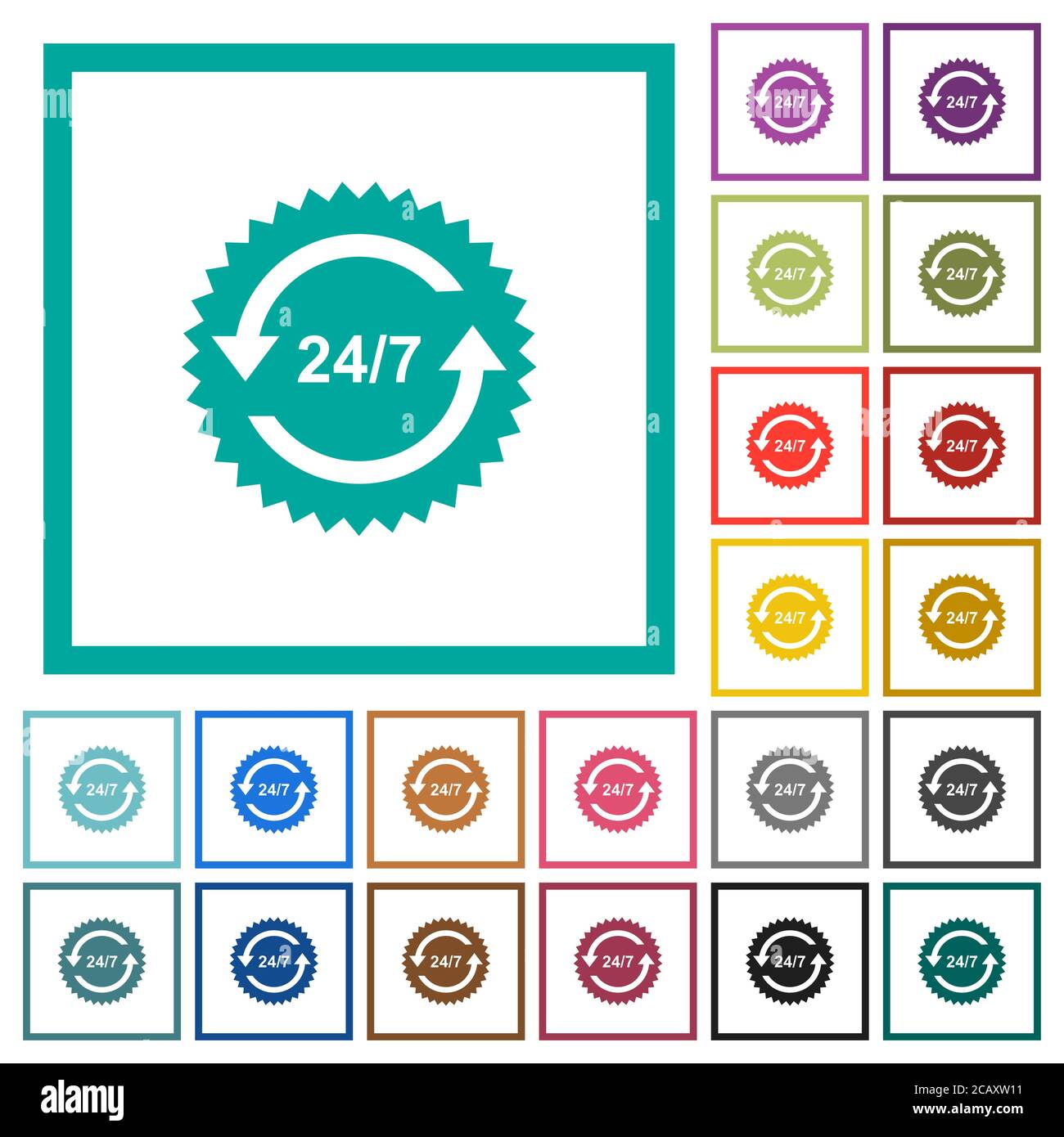 24 hours seven sticker with arrows flat color icons with quadrant ...