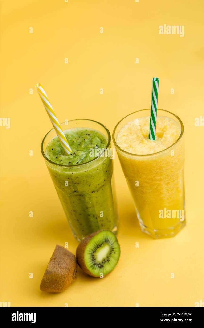 green and yellow cold dessert on a hot summer days. close up photo ...