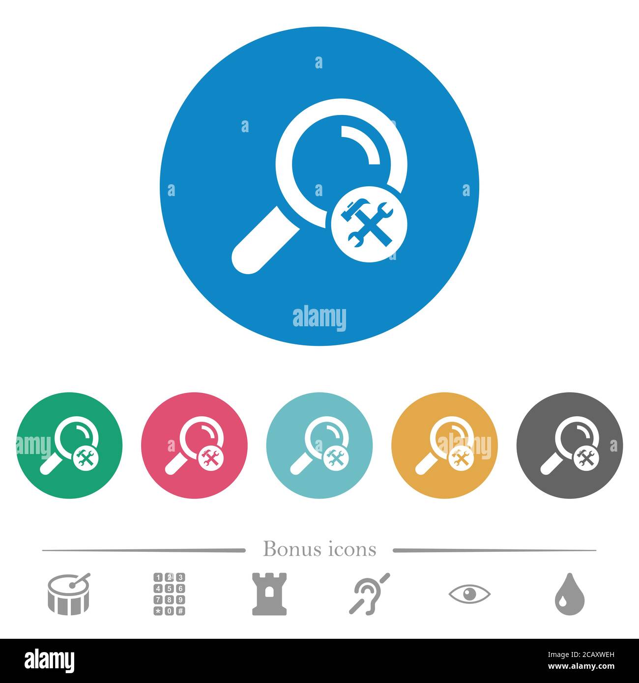 Customize search flat white icons on round color backgrounds. 6 bonus ...
