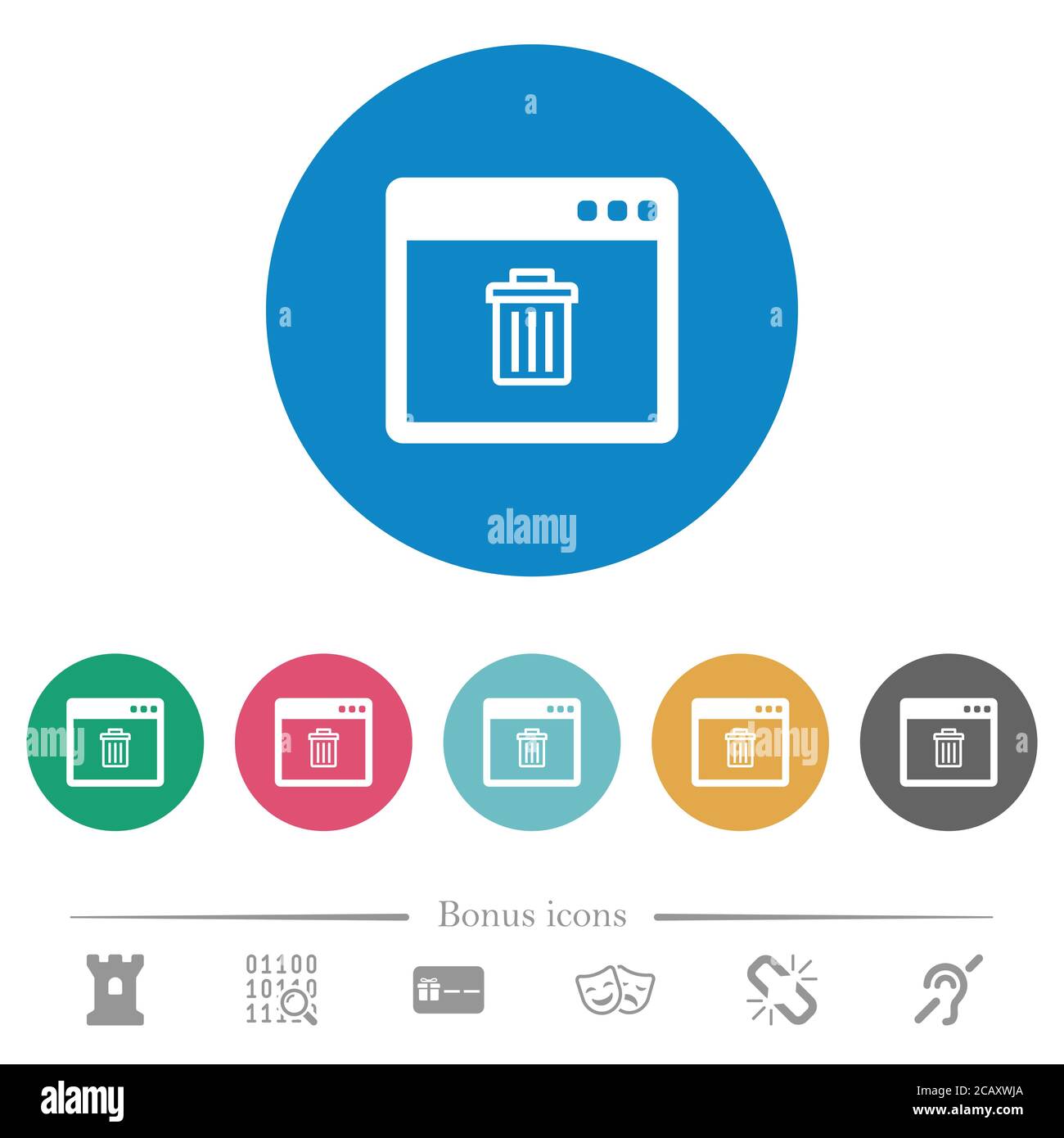 Application delete flat white icons on round color backgrounds. 6 bonus ...