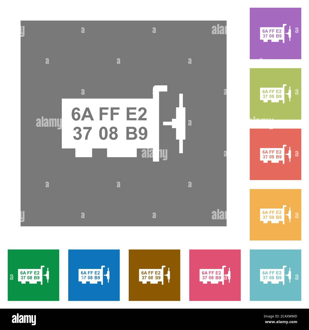 Network mac address flat icons on simple color square backgrounds Stock ...