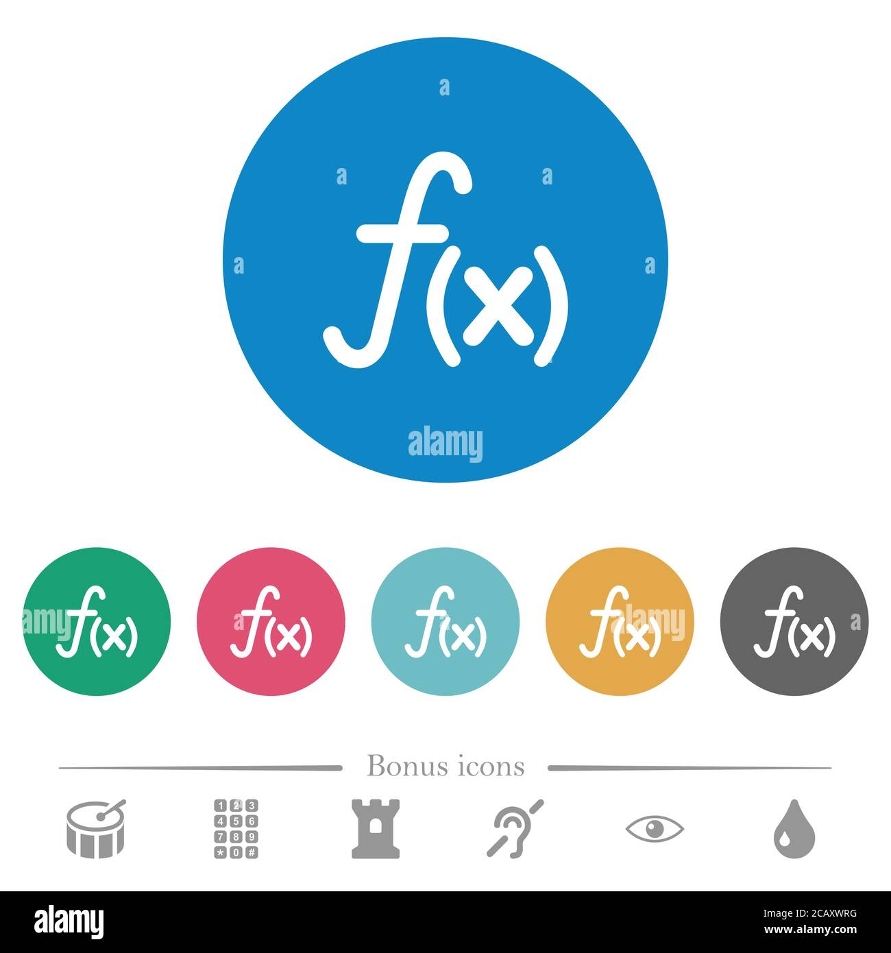 Function flat white icons on round color backgrounds. 6 bonus icons ...