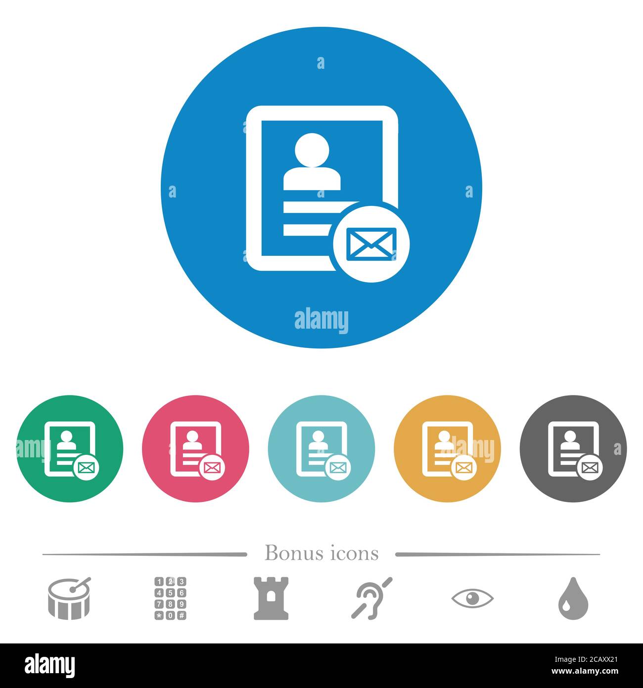 Contact message flat white icons on round color backgrounds. 6 bonus ...