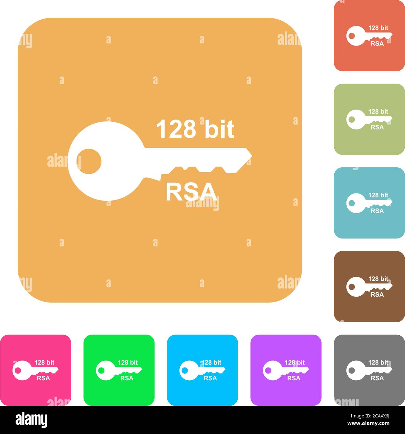 128 bit rsa encryption flat icons on rounded square vivid color ...
