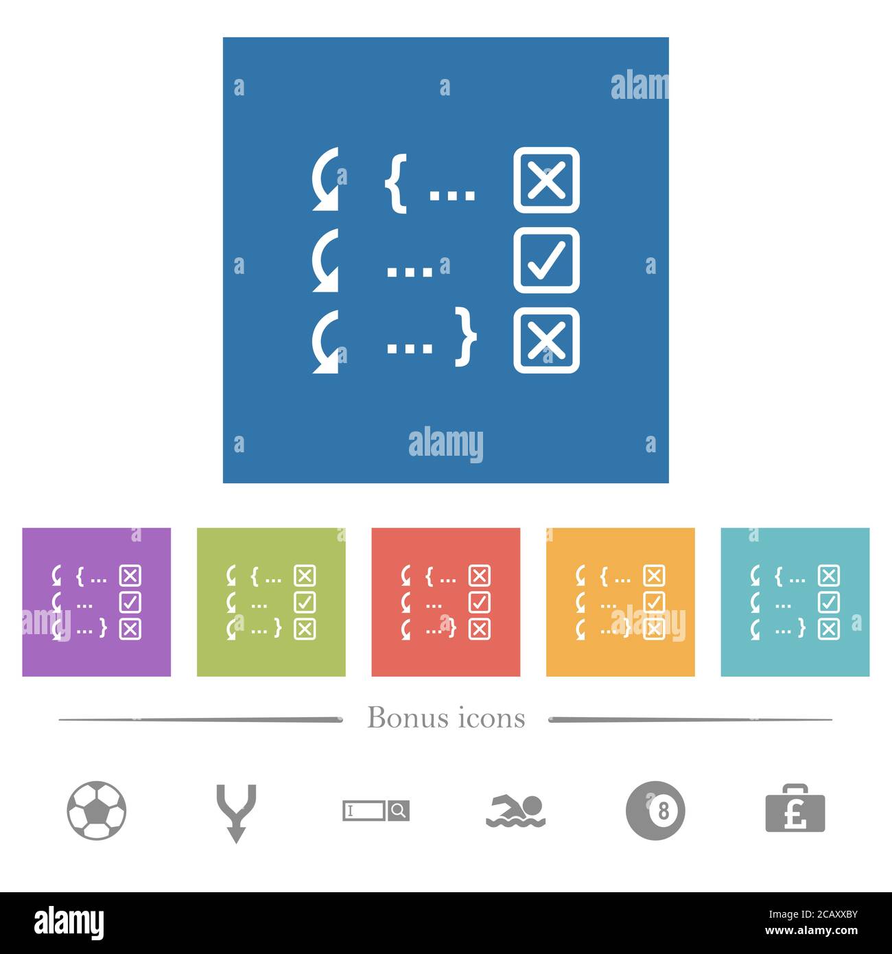 Debugging program flat white icons in square backgrounds. 6 bonus icons ...