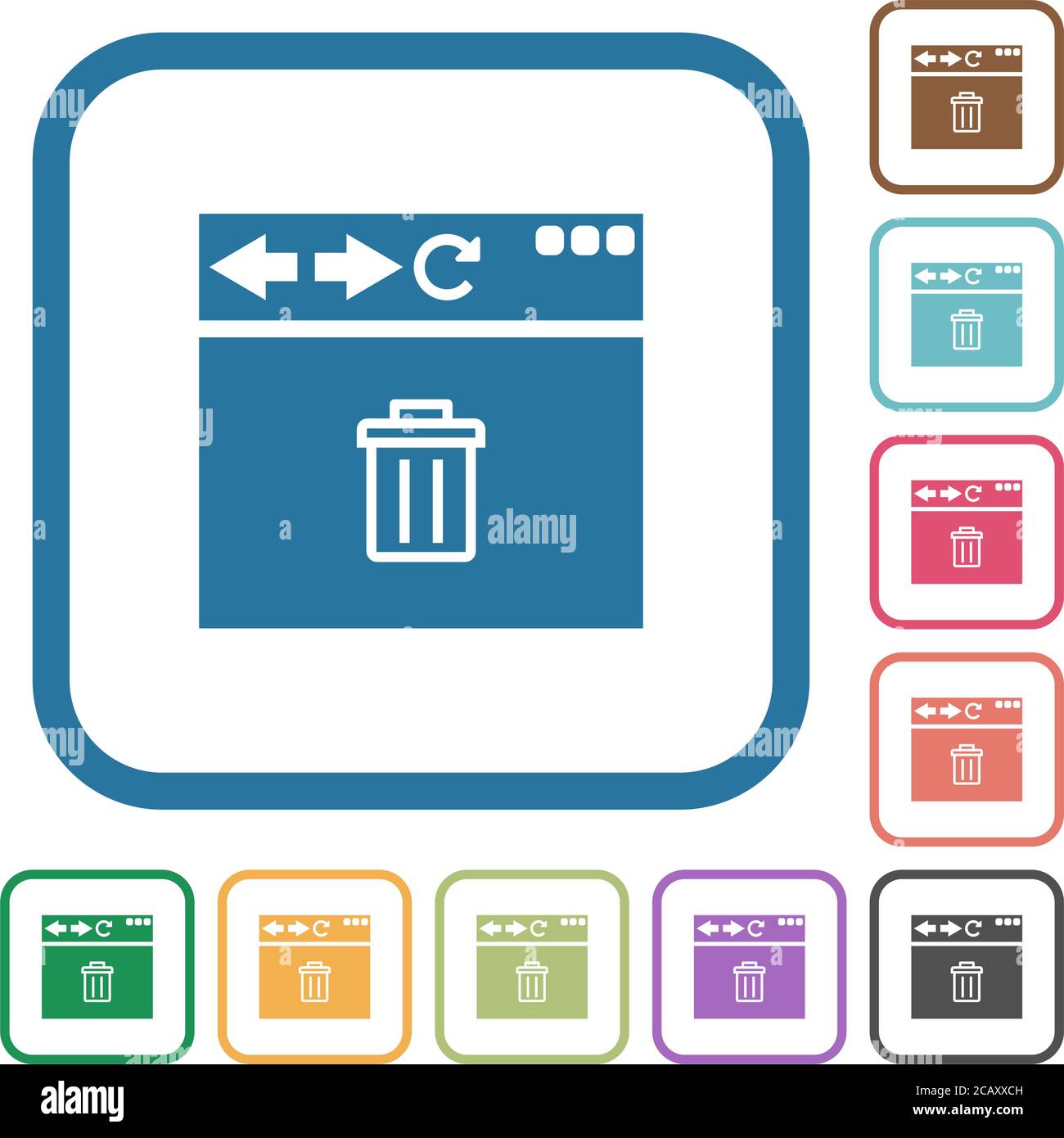 Browser delete simple icons in color rounded square frames on white ...