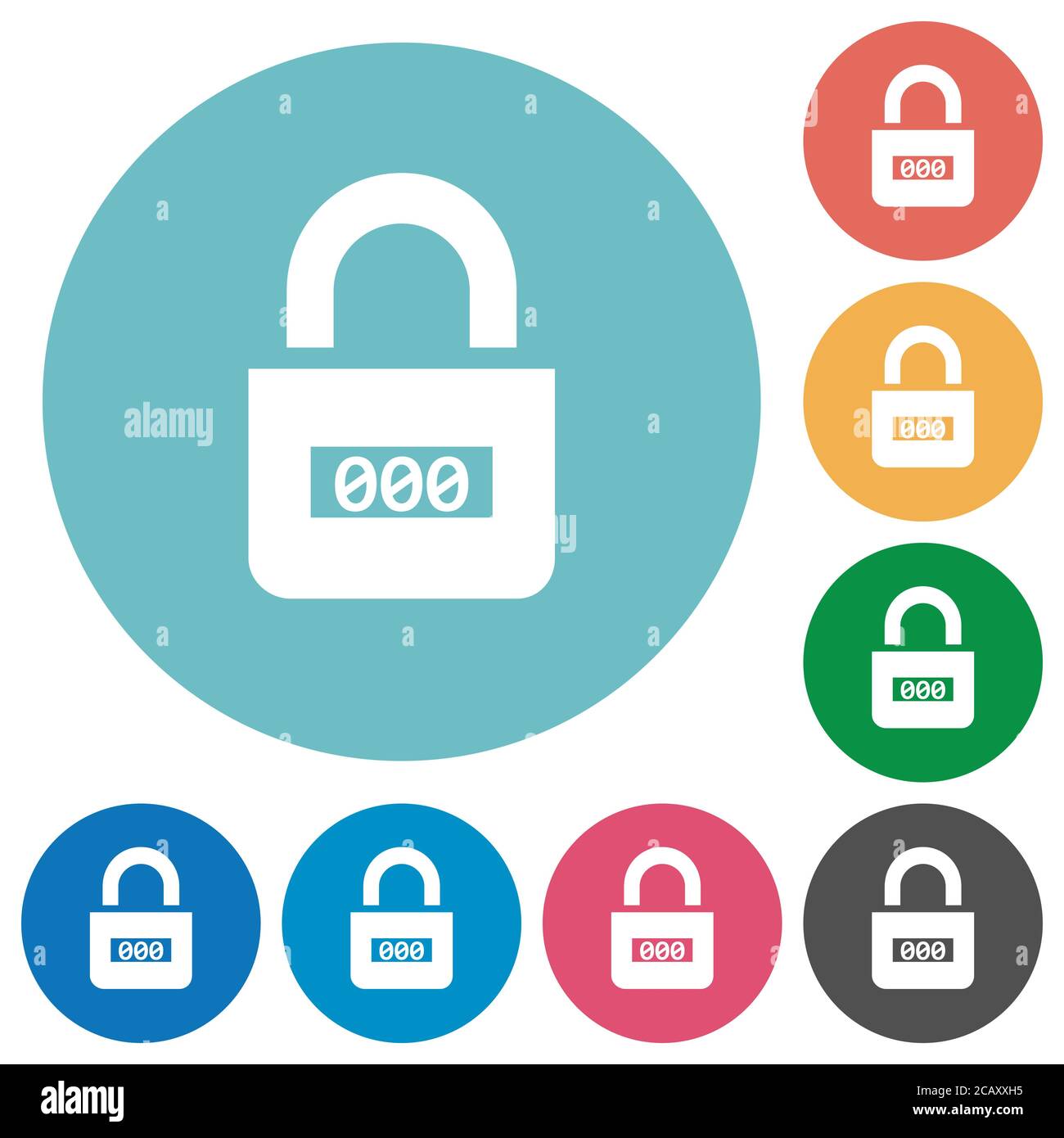 Locked combination lock with center numbers flat white icons on round ...