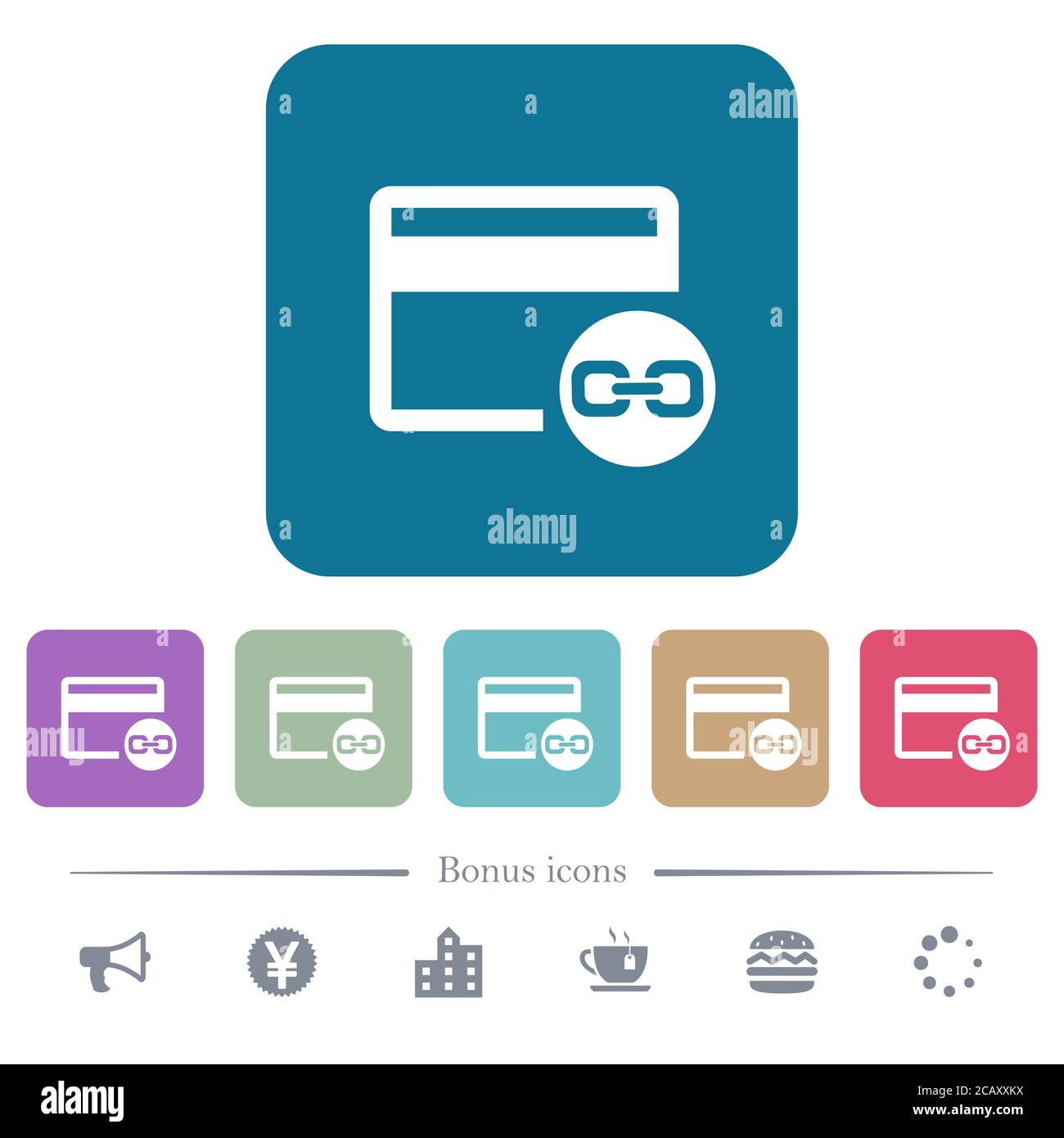 Attach credit card to account white flat icons on color rounded square ...