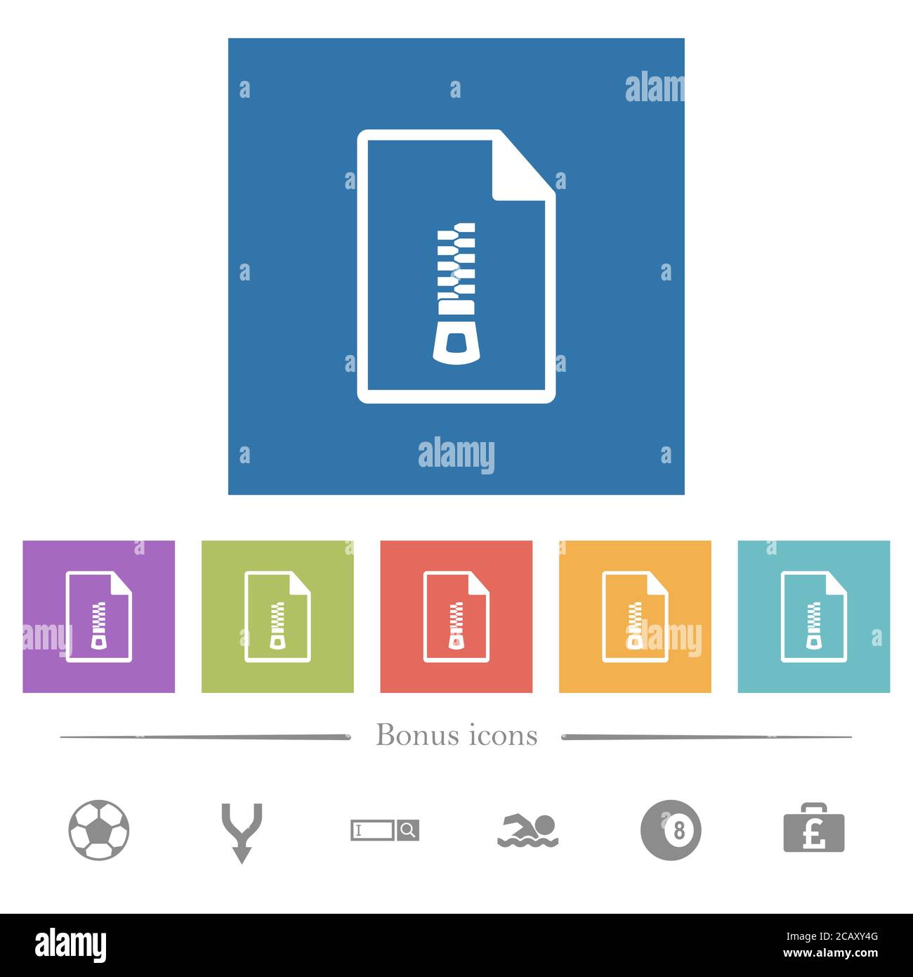 Compressed document flat white icons in square backgrounds. 6 bonus ...