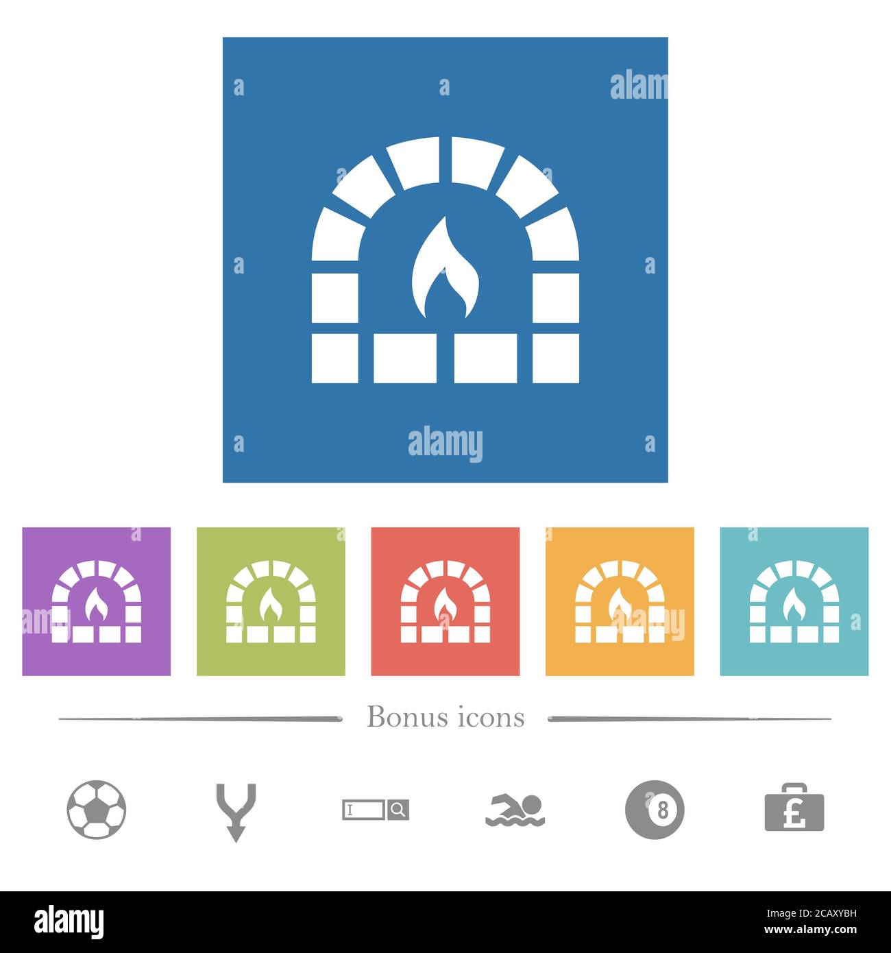 Stone oven flat white icons in square backgrounds. 6 bonus icons ...