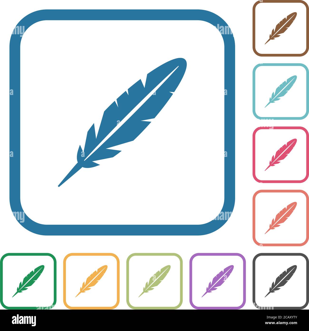 Single feather simple icons in color rounded square frames on white ...