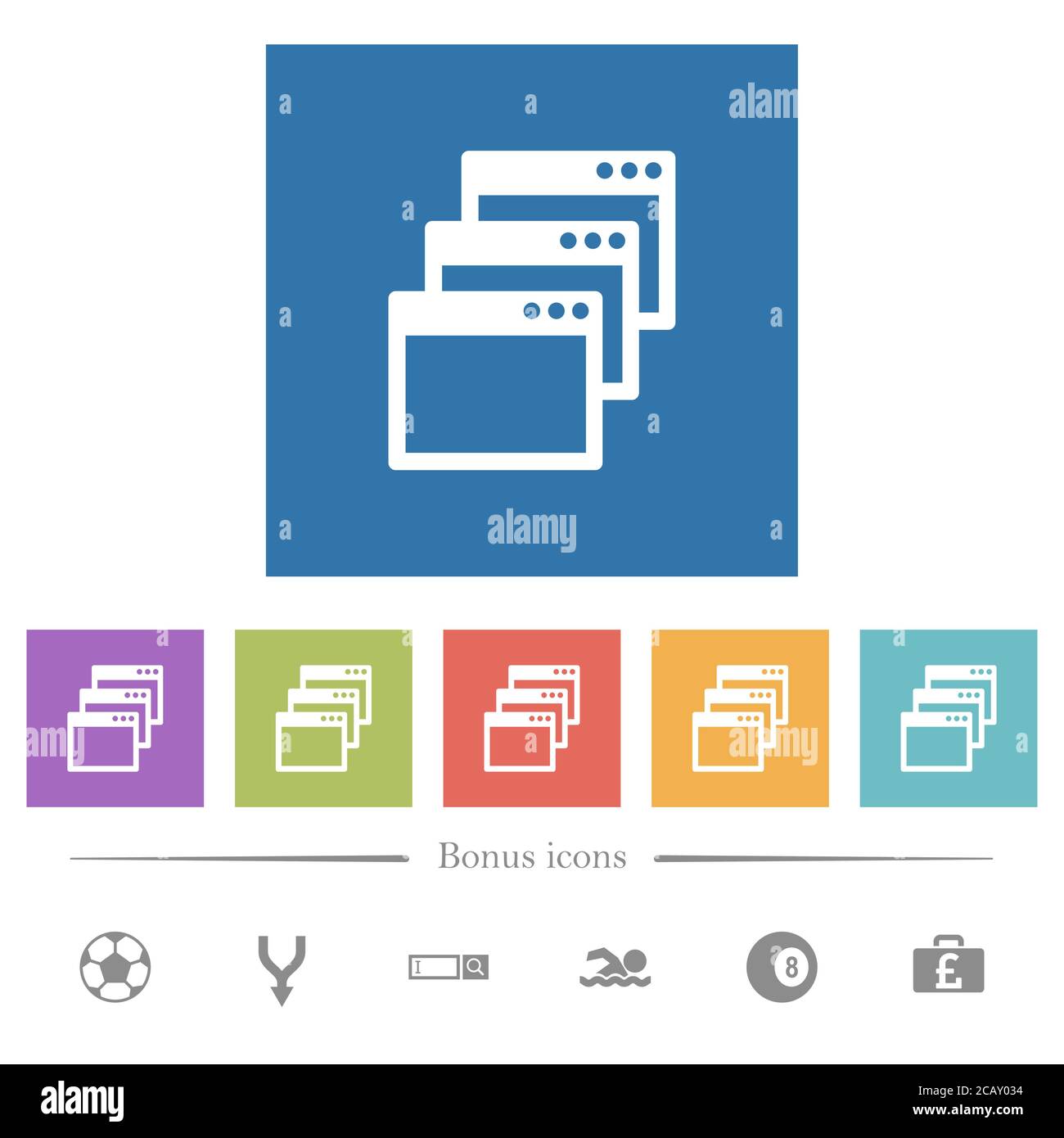 Cascade window view mode flat white icons in square backgrounds. 6 ...