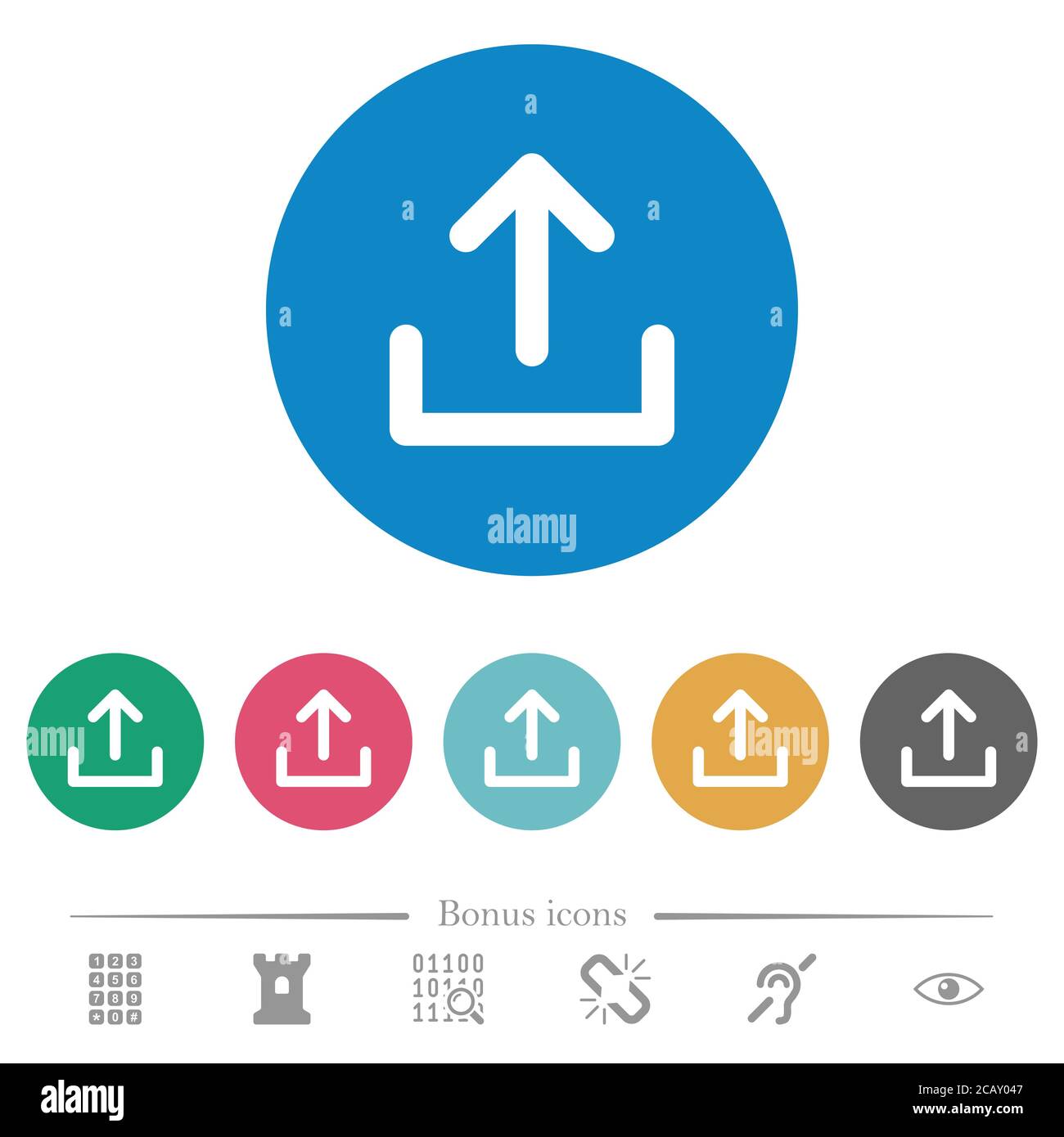Upload symbol flat white icons on round color backgrounds. 6 bonus ...
