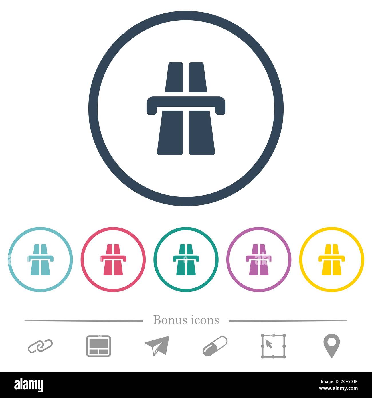 Highway flat color icons in round outlines. 6 bonus icons included ...